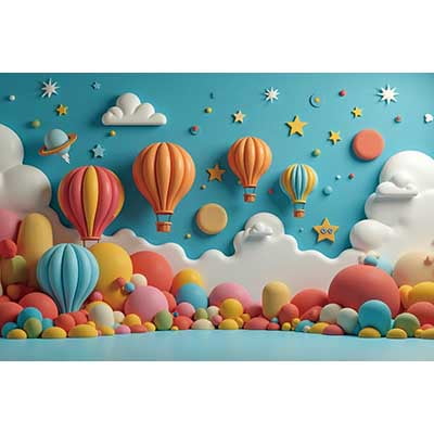 Hot Air Balloon Childr Birthday Photography Backdrop Cosmos Cactus ...