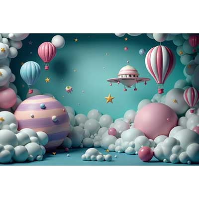 Hot Air Balloon Childr Birthday Photography Backdrop Cosmos Cactus ...