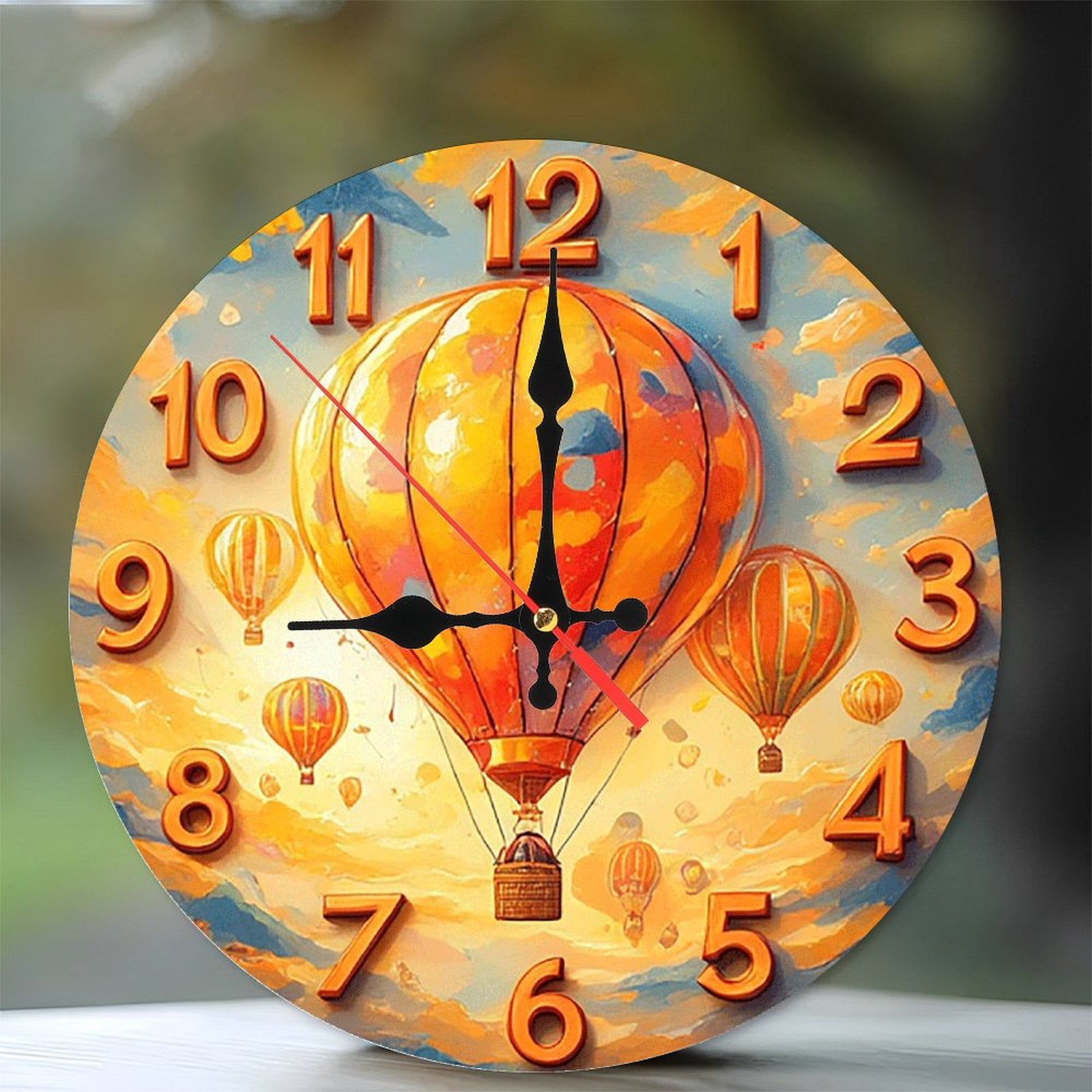 Hot Air Balloon Clock Wall Art Decor Painting 10-Inch Silent Wooden ...