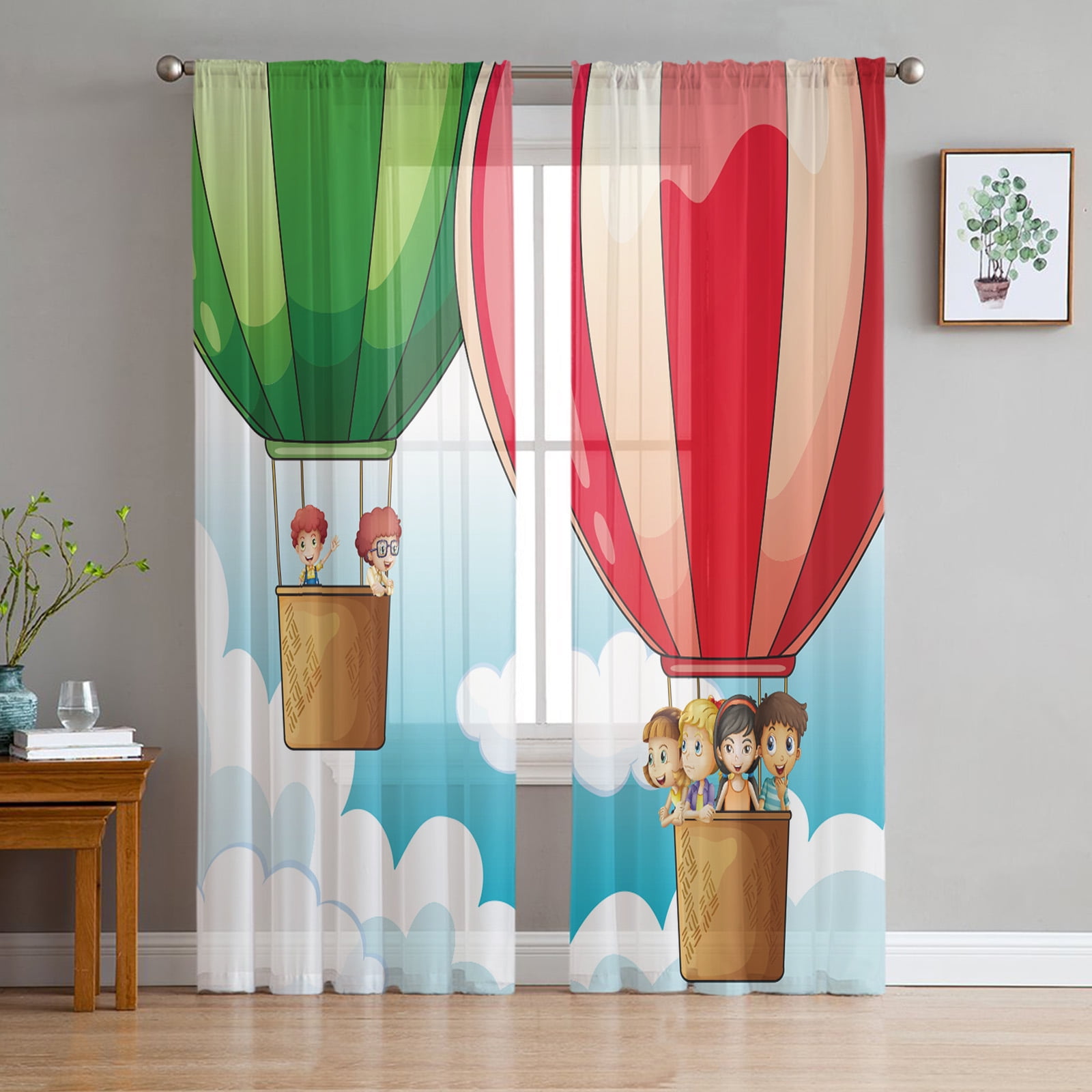 Hot Air Balloon Clouds Colorful Tulle Curtain For Home Office Window r ...
