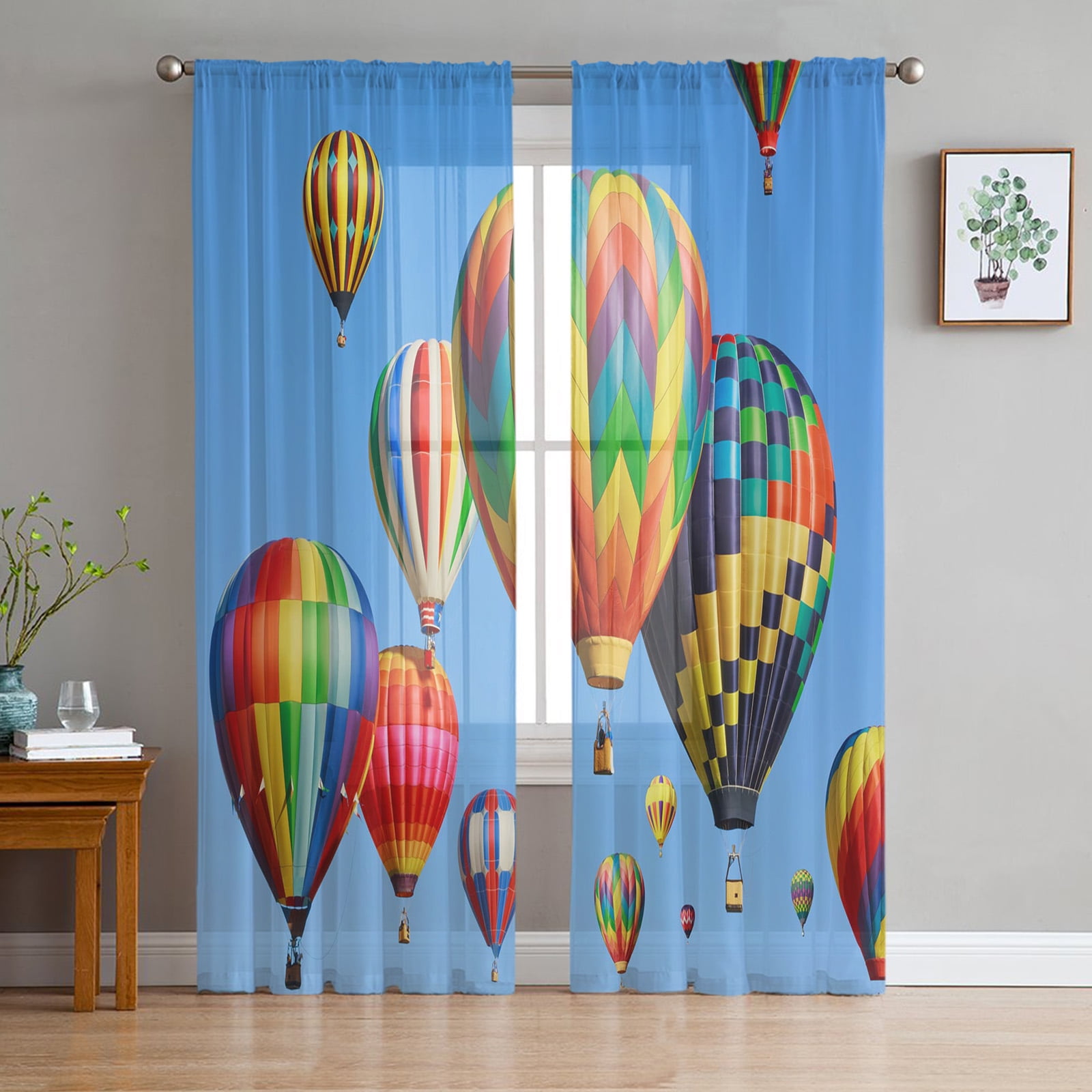 Hot Air Balloon Clouds Colorful Tulle Curtain For Home Office Window r ...