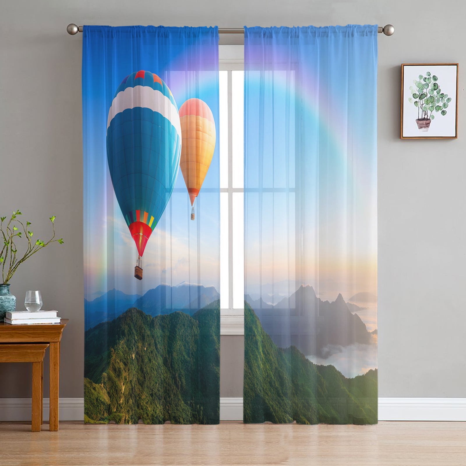 Hot Air Balloon Clouds Colorful Tulle Curtain For Home Office Window r ...