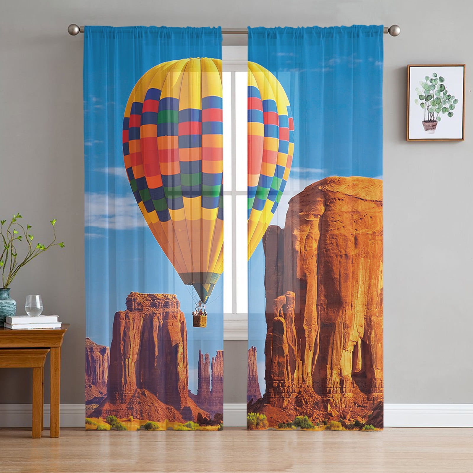 Hot Air Balloon Clouds Colorful Tulle Curtain Home Office Window r ...