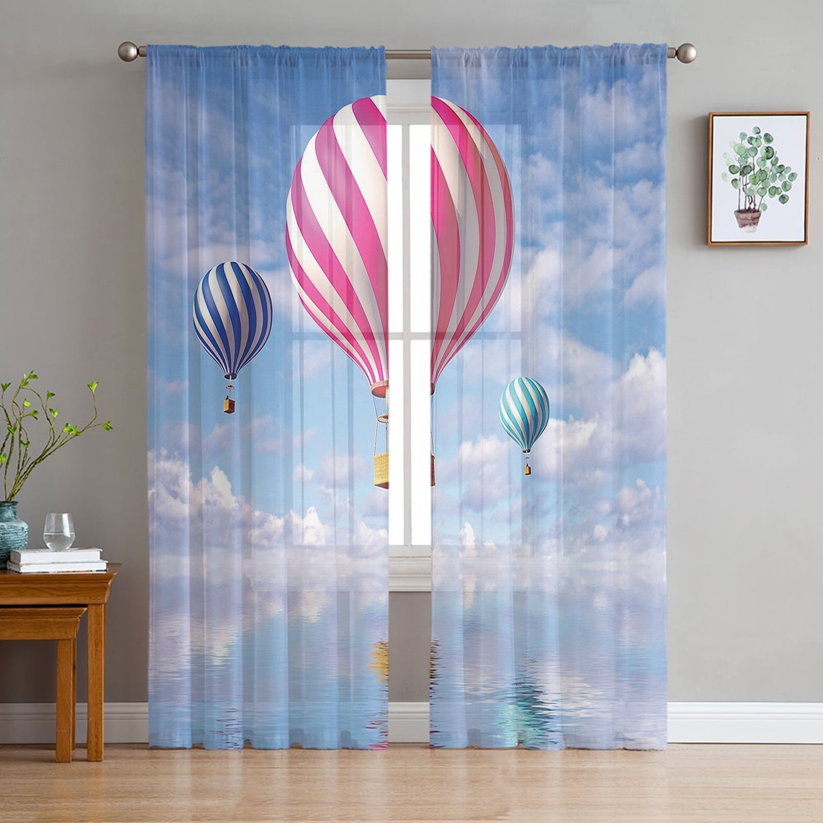 Hot Air Balloon Clouds Colorful Tulle Curtain Home Office Window r ...