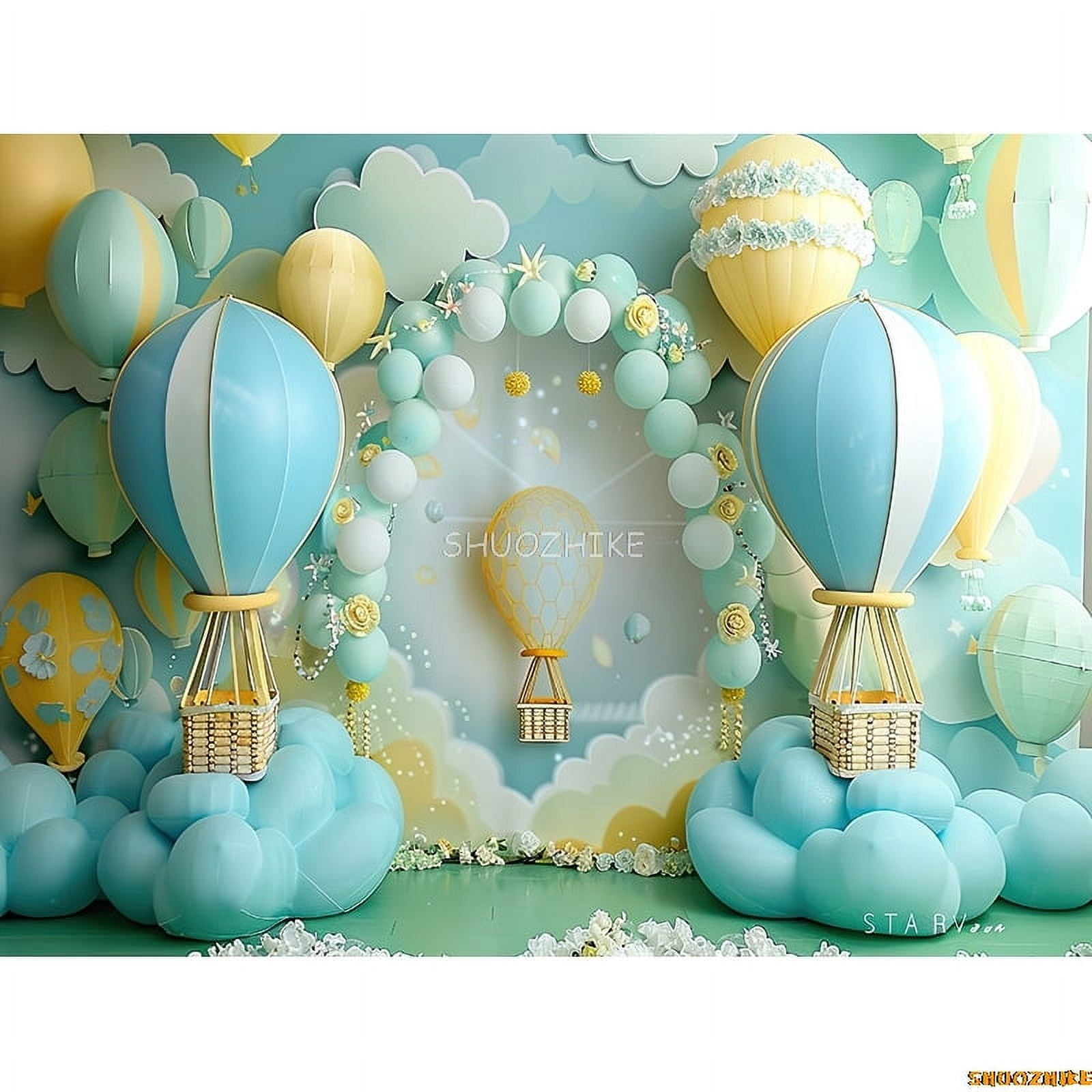 Hot Air Balloon Dinosaurs Abstract Photography Backdrop Banner Birthday ...