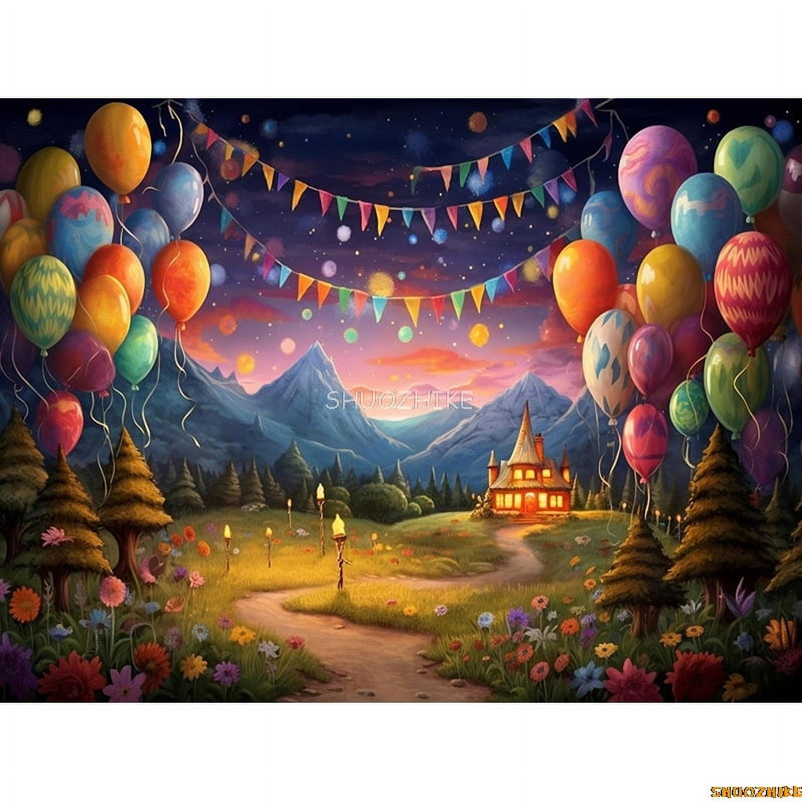 Hot Air Balloon Dinosaurs Abstract Photography Backdrop Banner Birthday ...