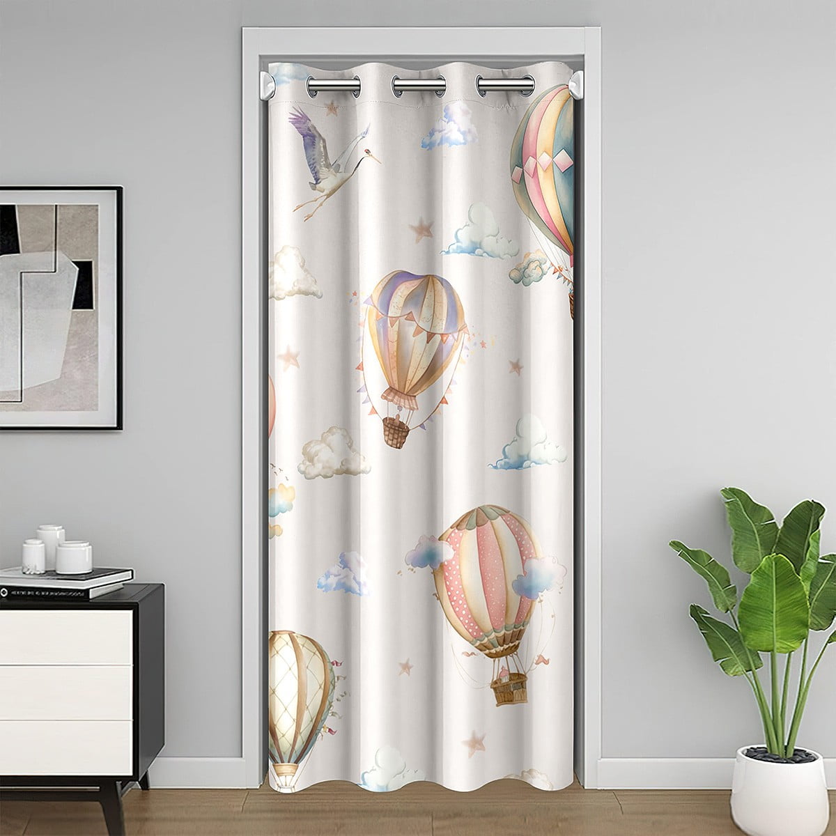 Hot Air Balloon Door Curtain for Doorways Privacy Watercolor Clouds ...