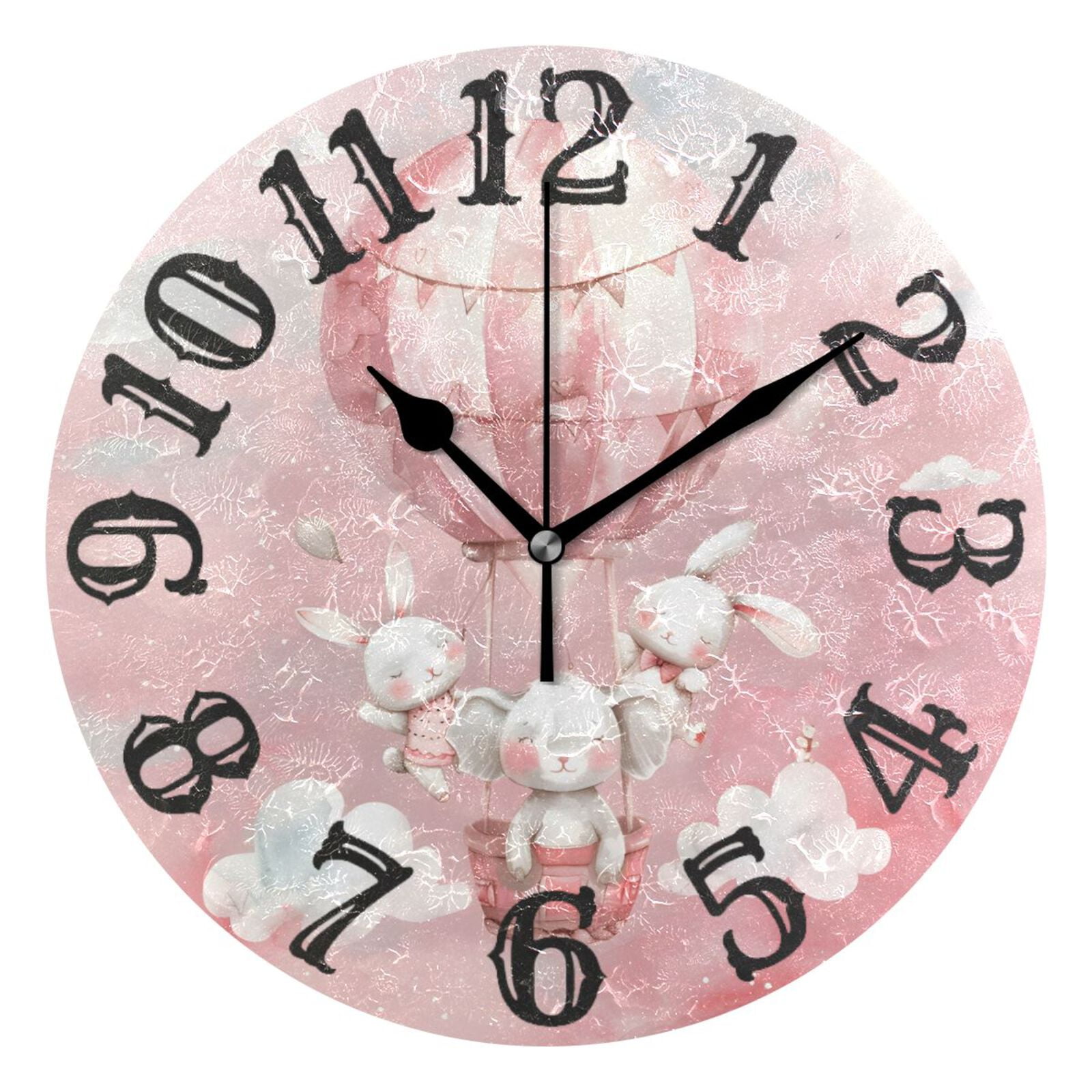 Hot Air Balloon Elephant Rabbit 10 inch Wall Clocks Non Ticking Easy to ...