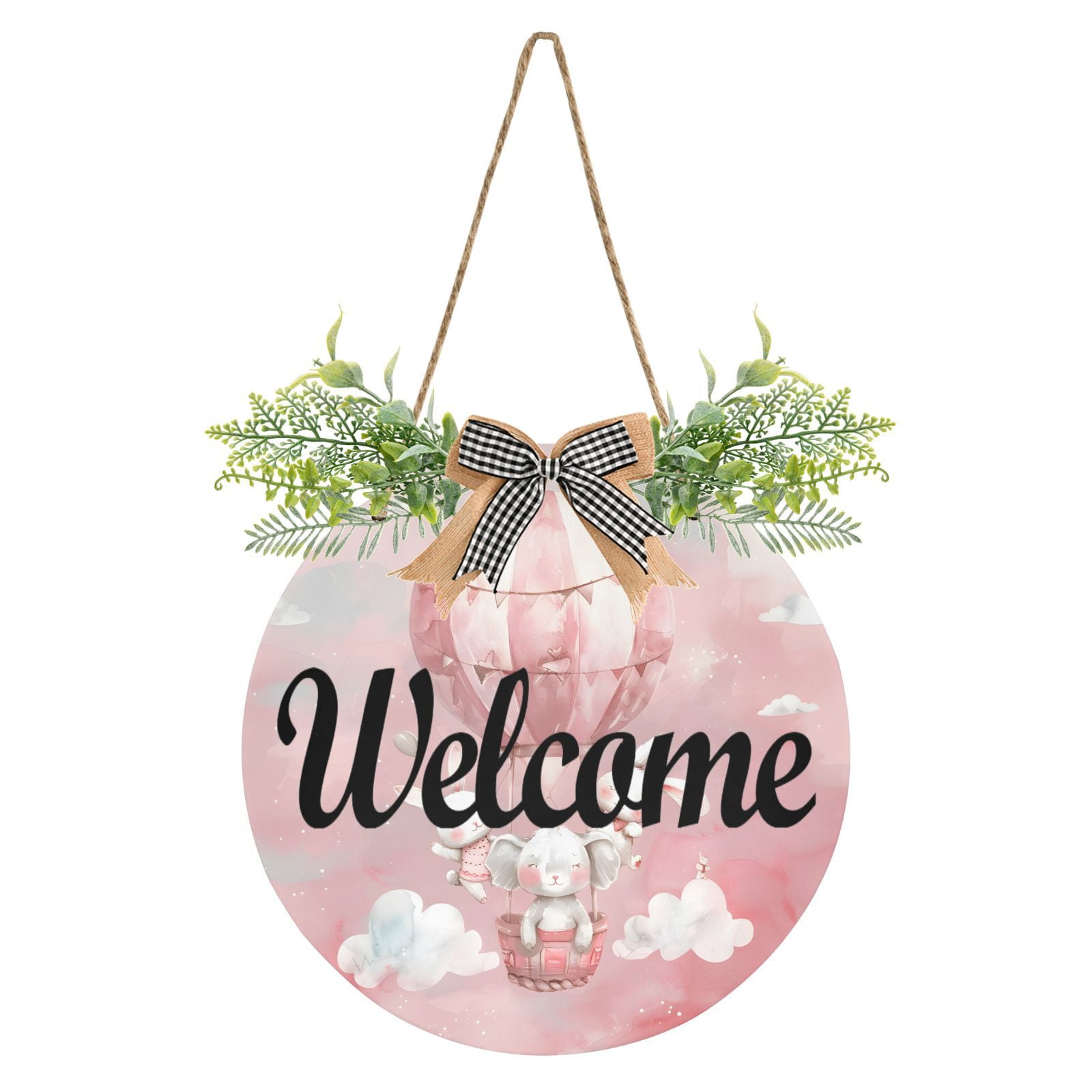 Hot Air Balloon Elephant Rabbit Welcome Sign for Front Door Wreath Door ...