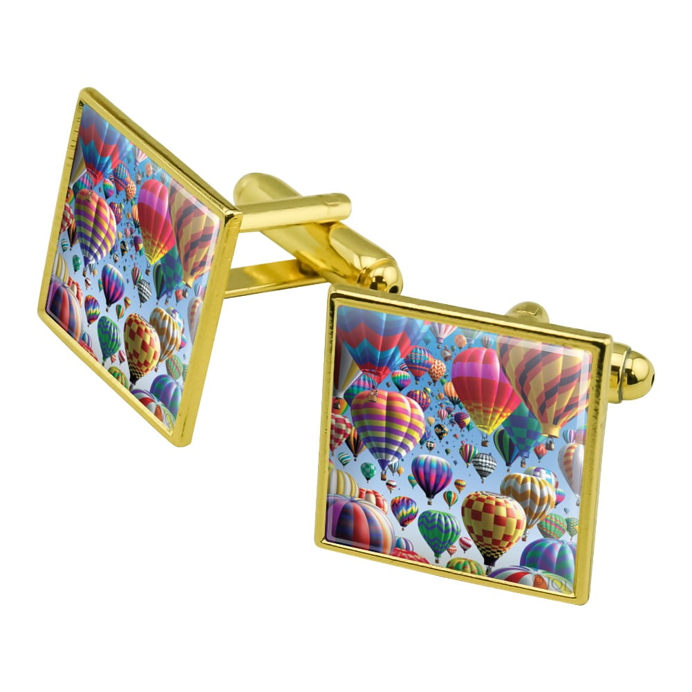 Hot Air Balloon Festival Up in the Air Square Cufflink Set - Silver or ...