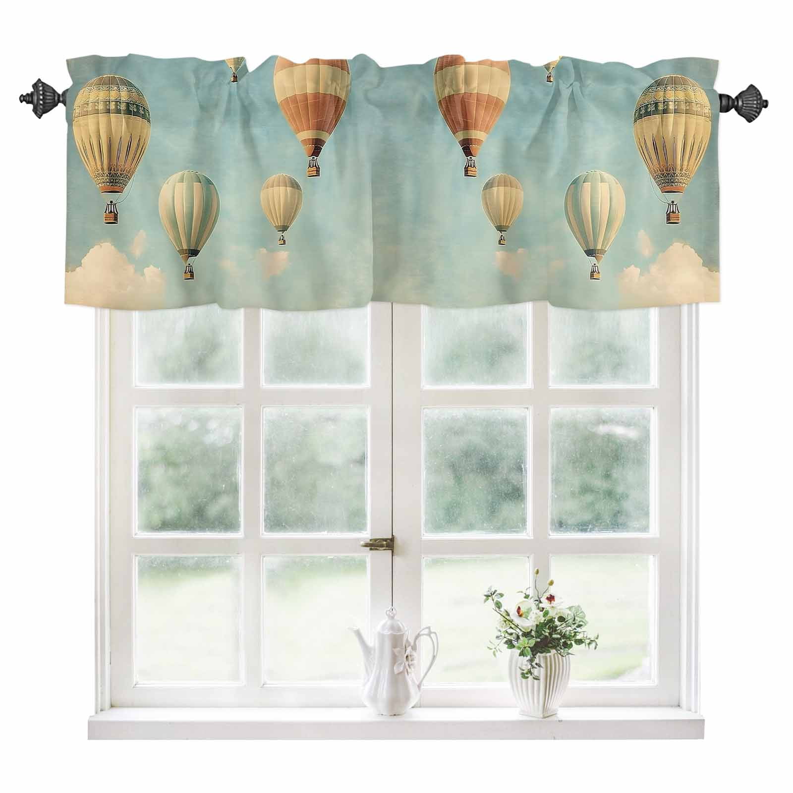 Hot Air Balloon Flying Kitchen Valances for Windows 42x12 Inch Kitchen ...