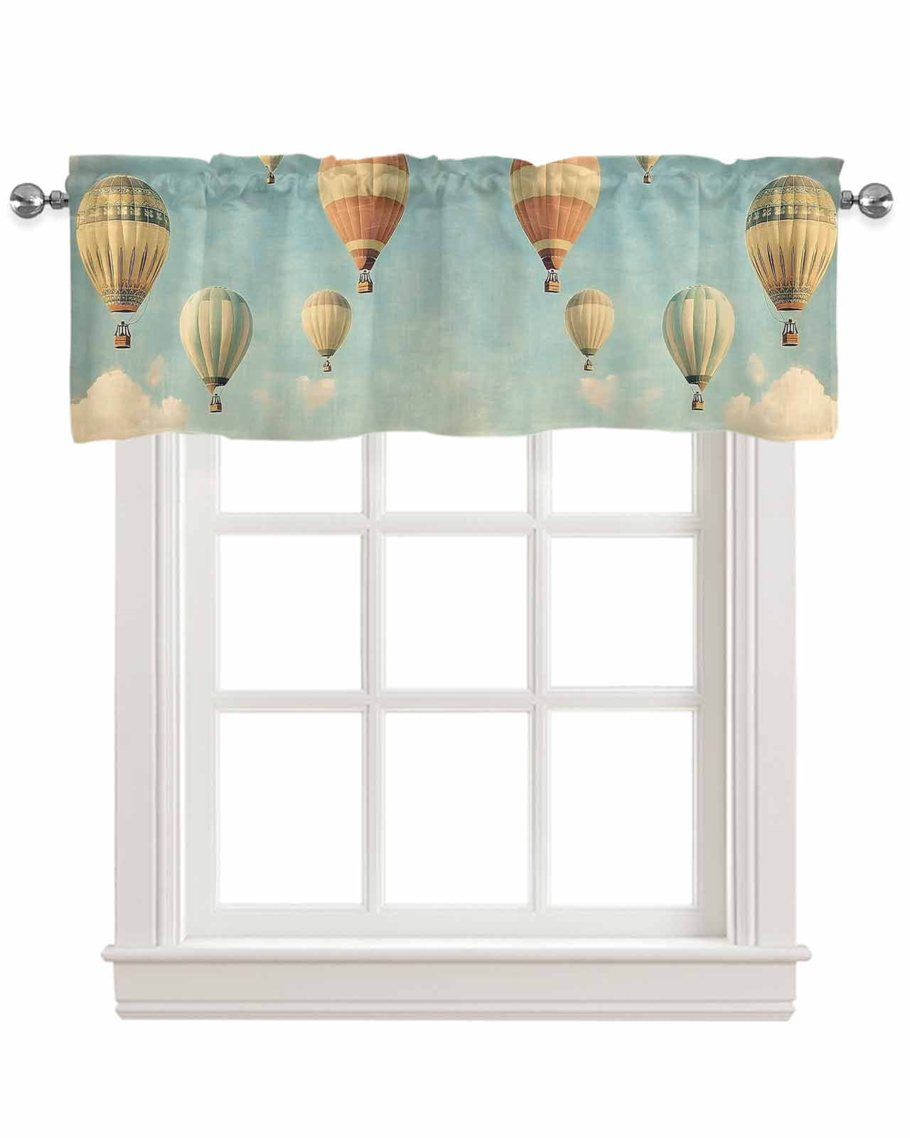 Hot Air Balloon Flying Kitchen Valances for Windows Farmhouse Linen ...