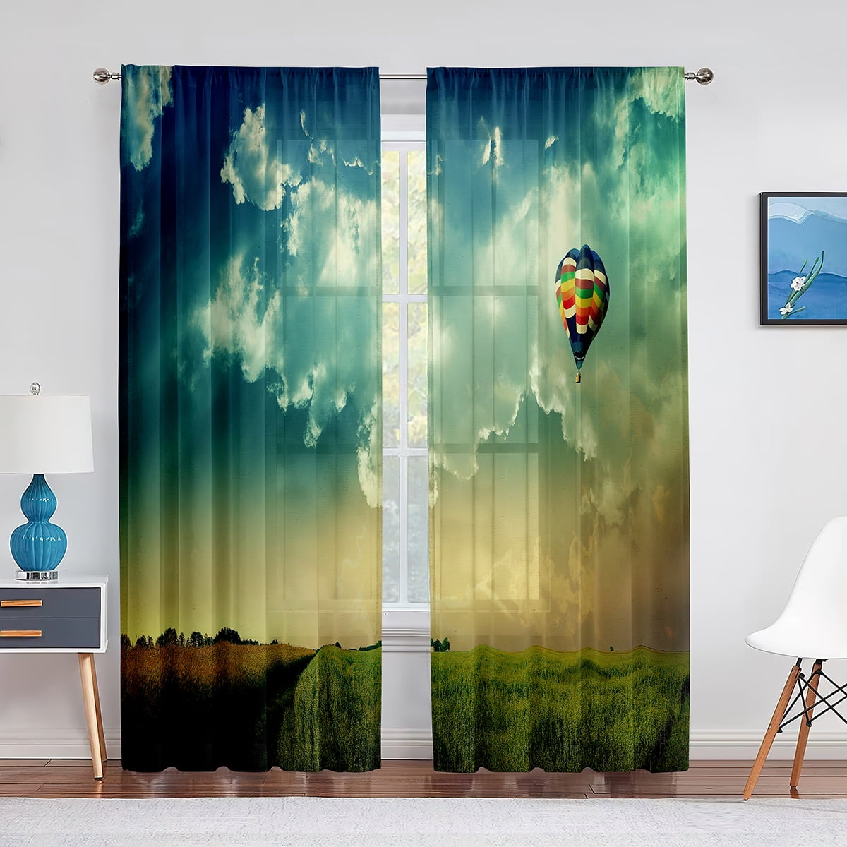 Hot Air Balloon Flying Over Snow Mountain Tulle Voile Curtains for ...