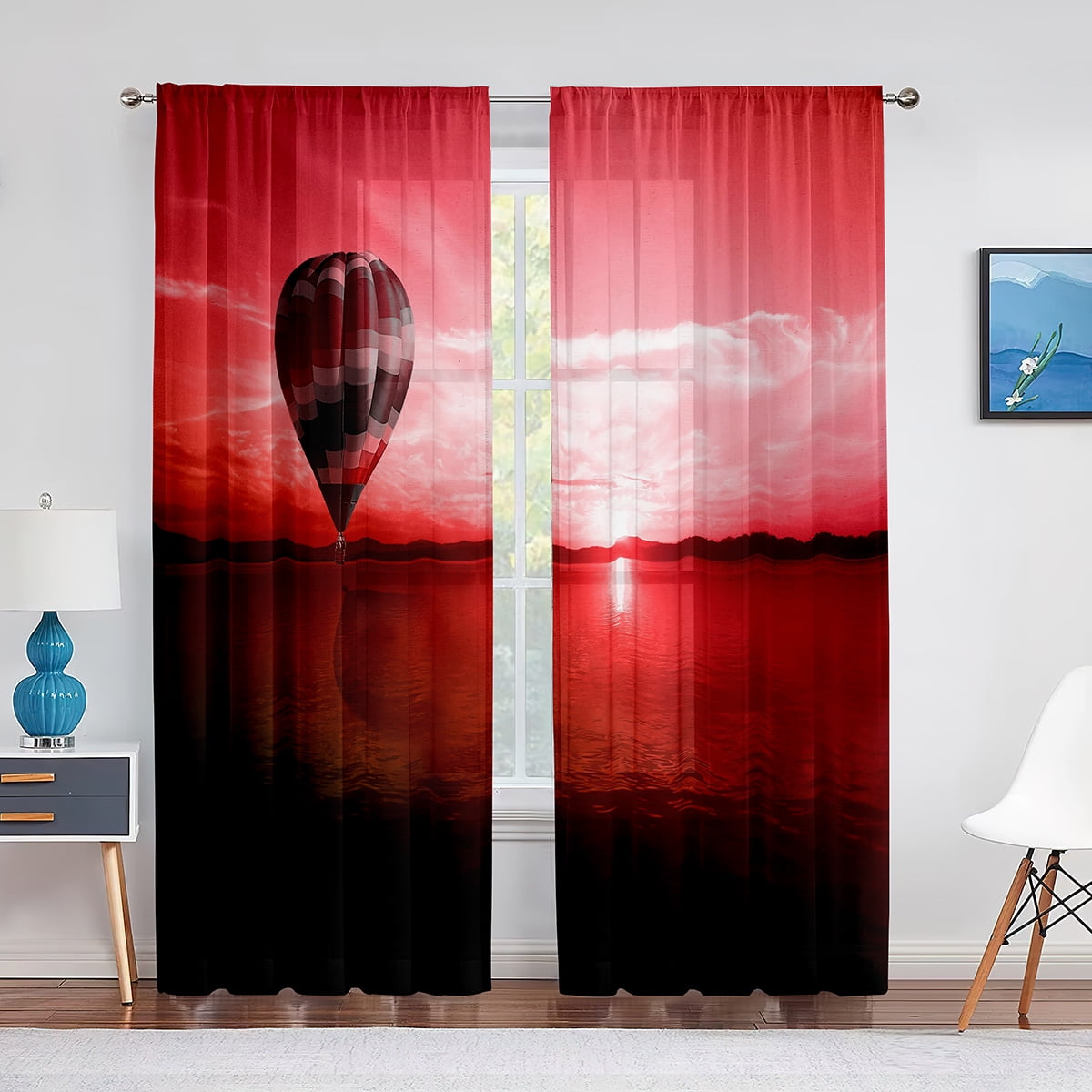 Hot Air Balloon Flying Over Snow Mountain Tulle Voile Curtains for ...
