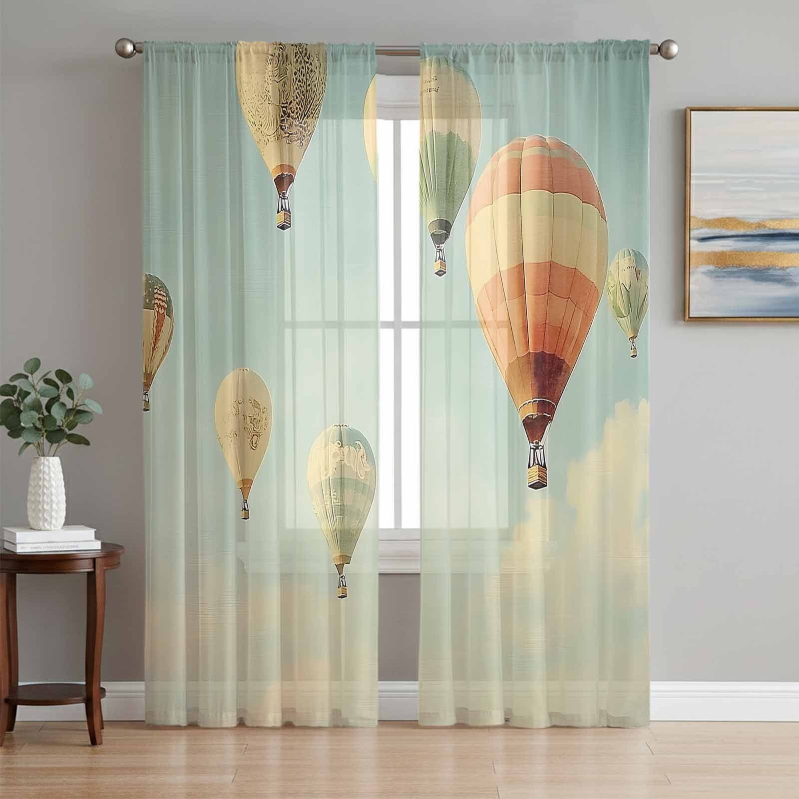 Hot Air Balloon Flying Sheer Curtains 84 Inch Length 2 Panels Set ...