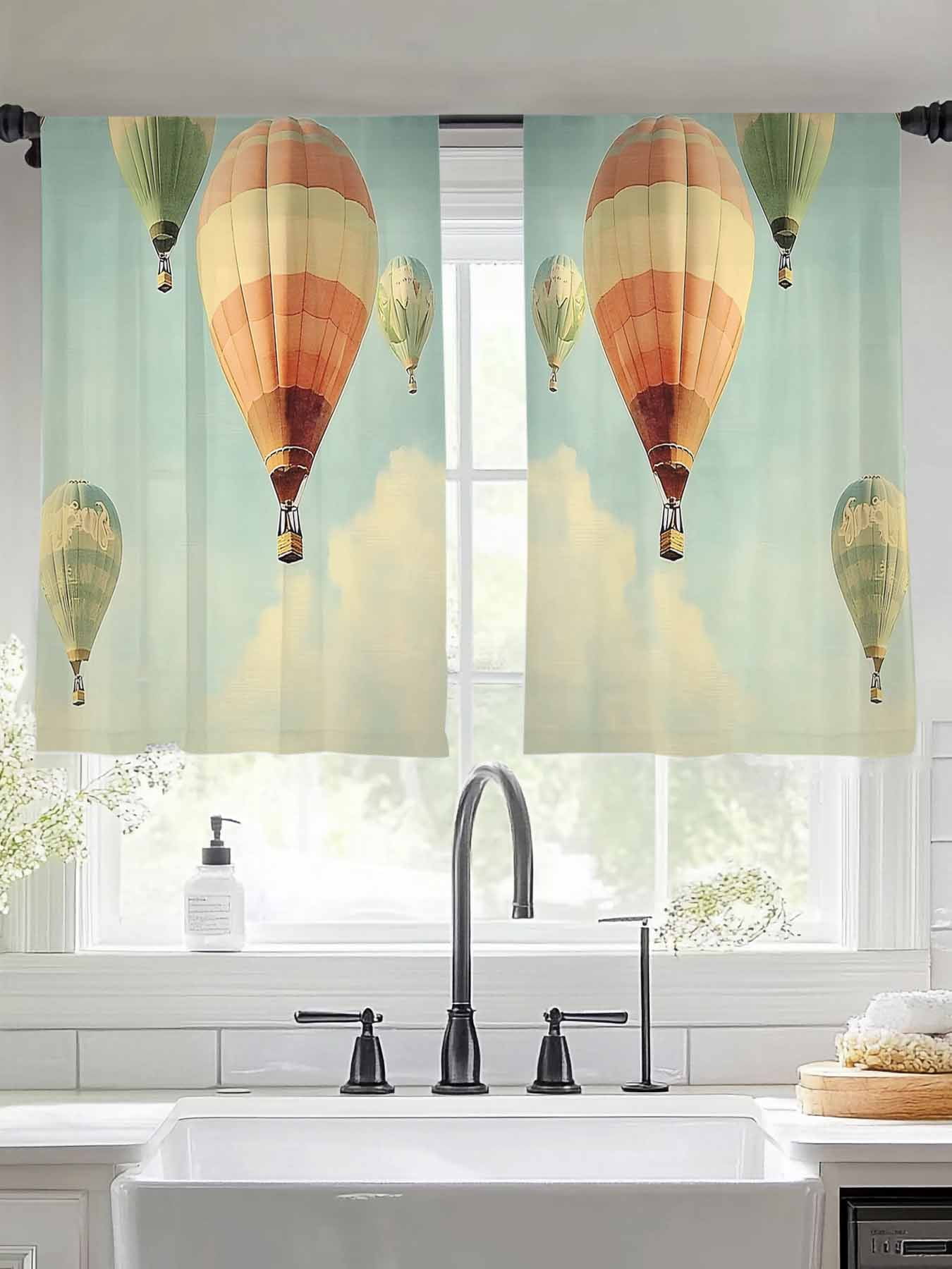Hot Air Balloon Flying Sheer Curtains for Living Room Bedroom Vintage ...