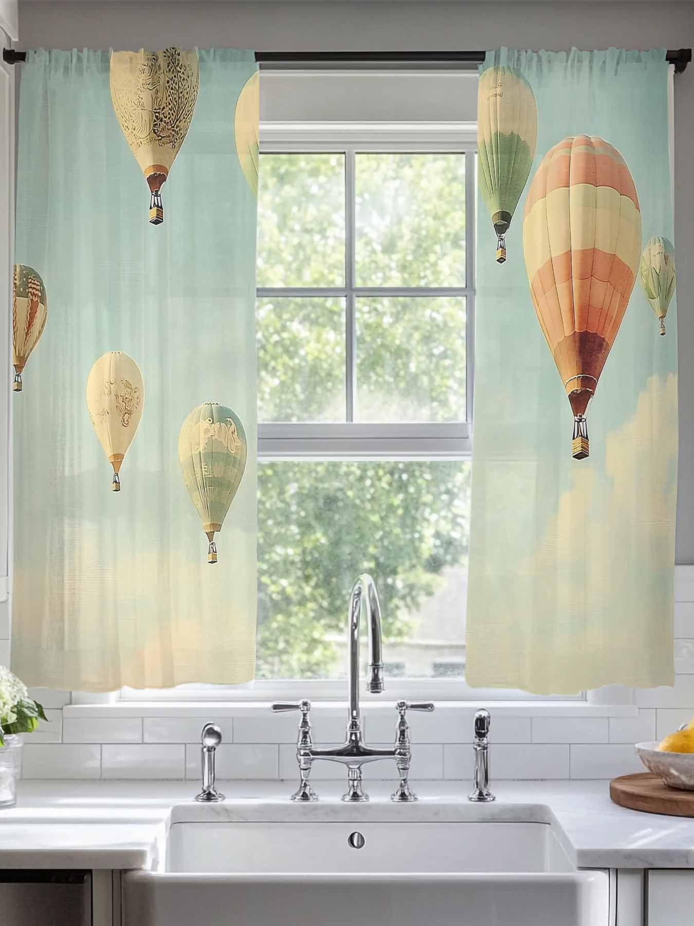 Hot Air Balloon Flying Sheer Curtains for Living Room Bedroom Vintage ...