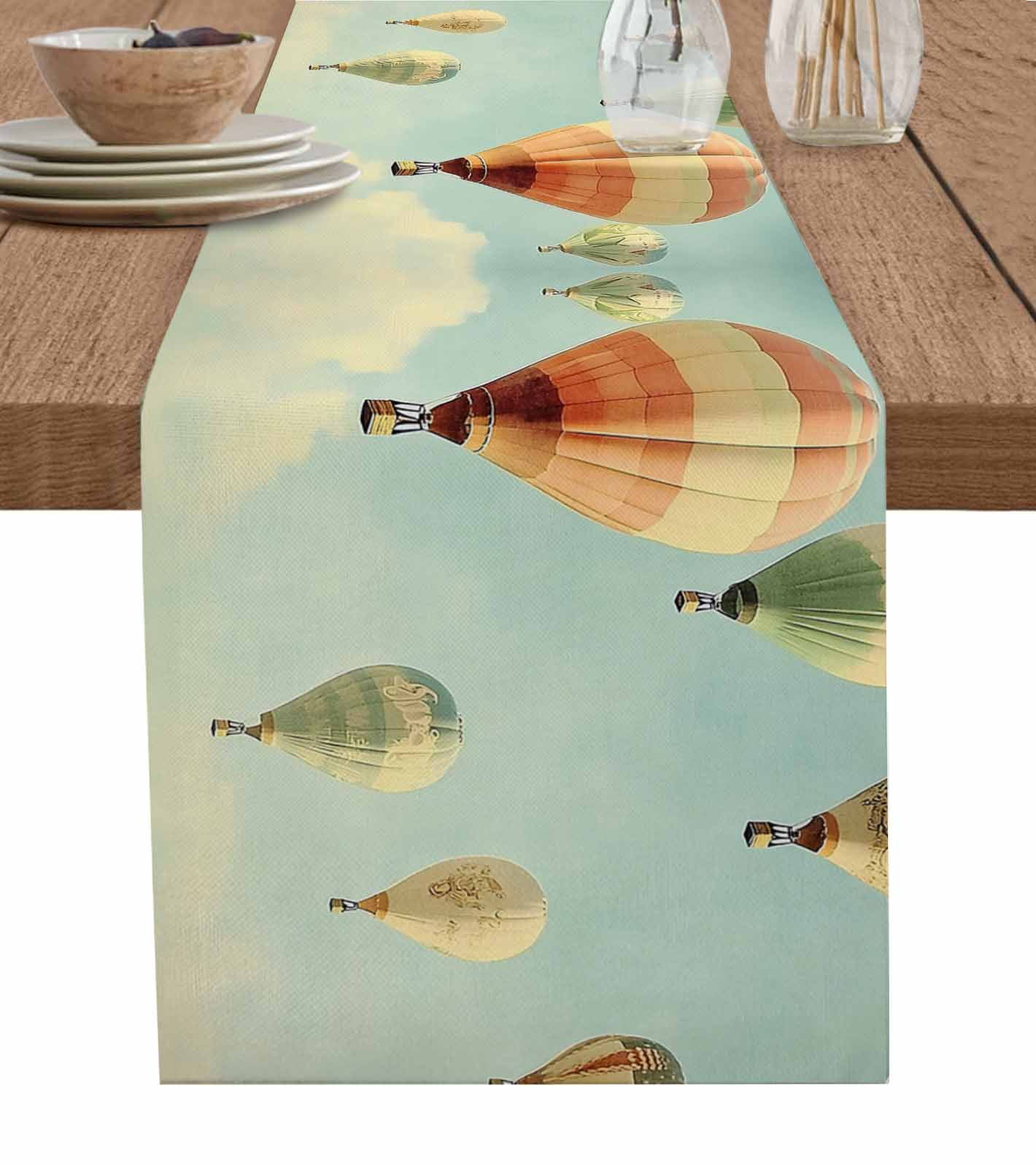 Hot Air Balloon Flying Table Runner 72 Inches, Vintage Modern Balloon Bed Runner Dresser Scarves ...