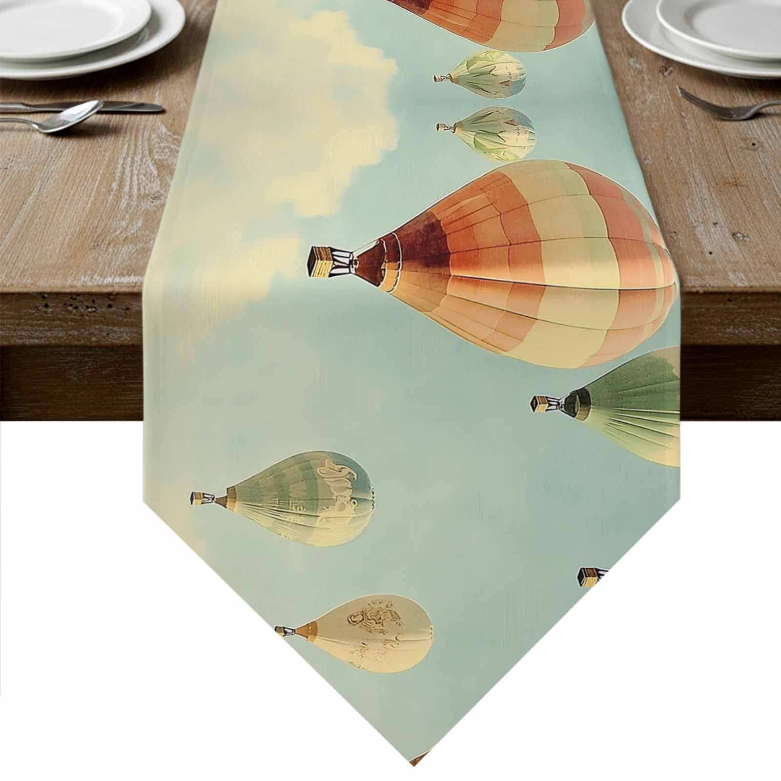 Hot Air Balloon Flying Table Runner Linen Burlap Table Runner 60 Inches ...