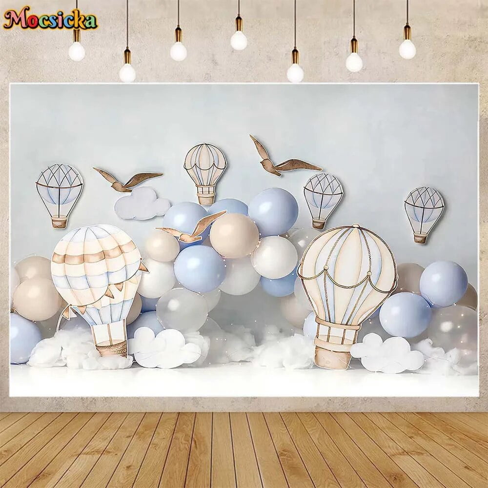 Hot Air Balloon Kids Birthday Backdrop Boy First Cake Smash Party ...