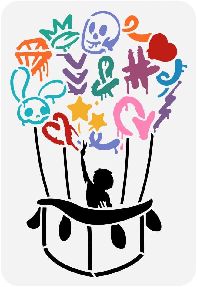Hot Air Balloon Painting Stencil 8.3x11.7inch Reusable Notations Skull ...