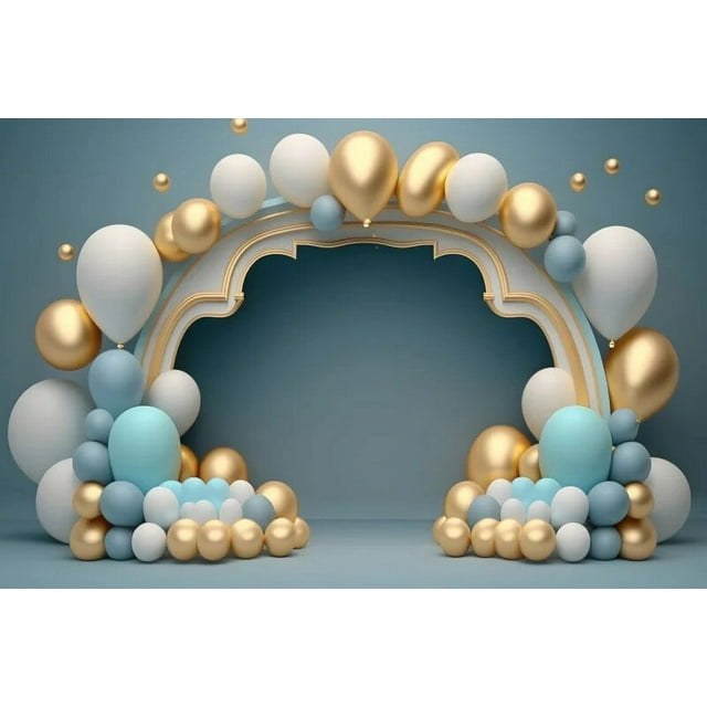 Hot Air Balloon Party Scene Backdrop Blue Balloons Cloud Girl Birthday ...