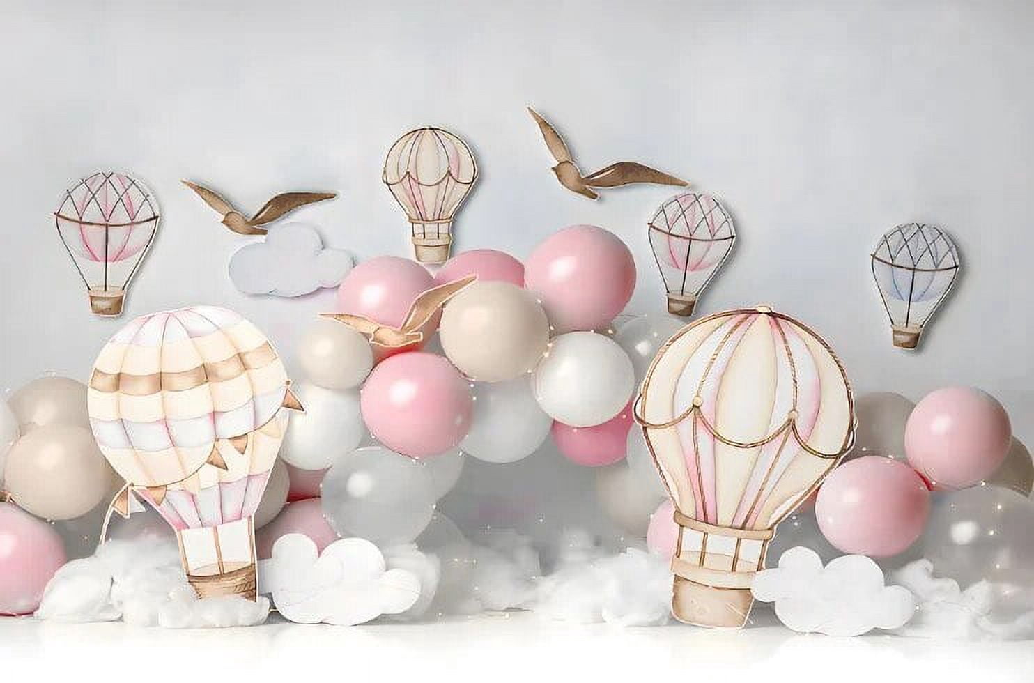 Hot Air Balloon Party Scene Backdrop Blue Balloons Cloud Girl Birthday ...