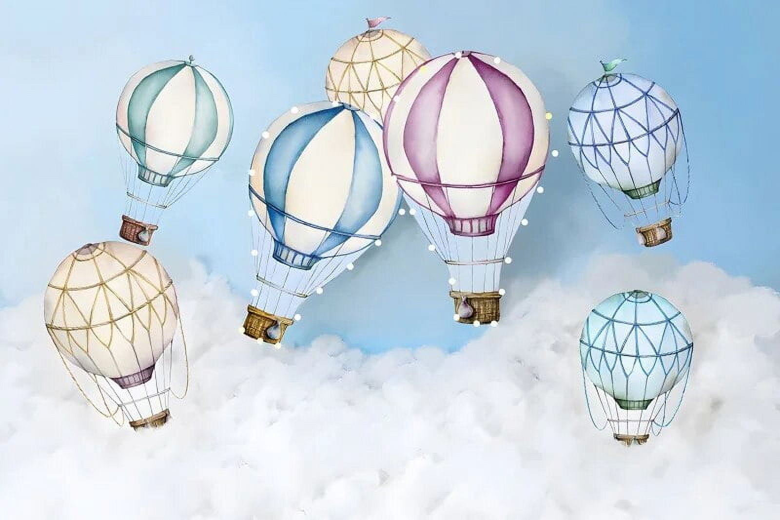 Hot Air Balloon Party Scene Backdrop Blue Balloons Cloud Girl Birthday ...