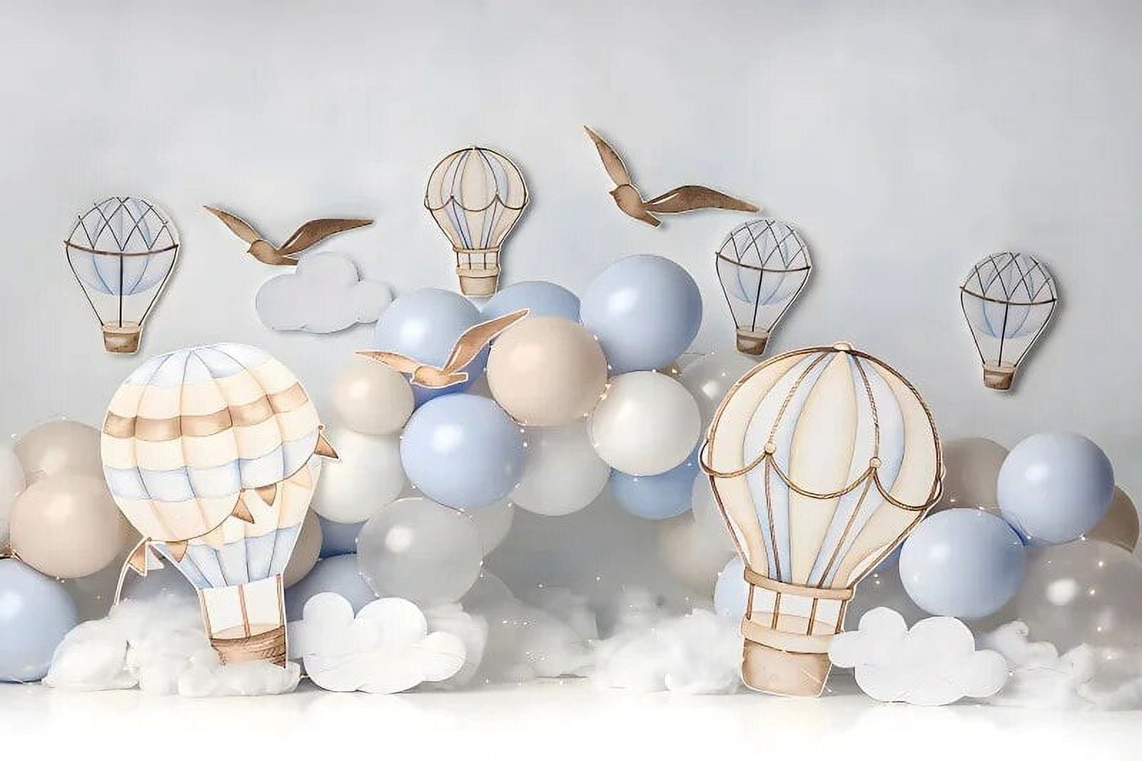 Hot Air Balloon Party Scene Backdrop Blue Balloons Cloud Girl Birthday ...