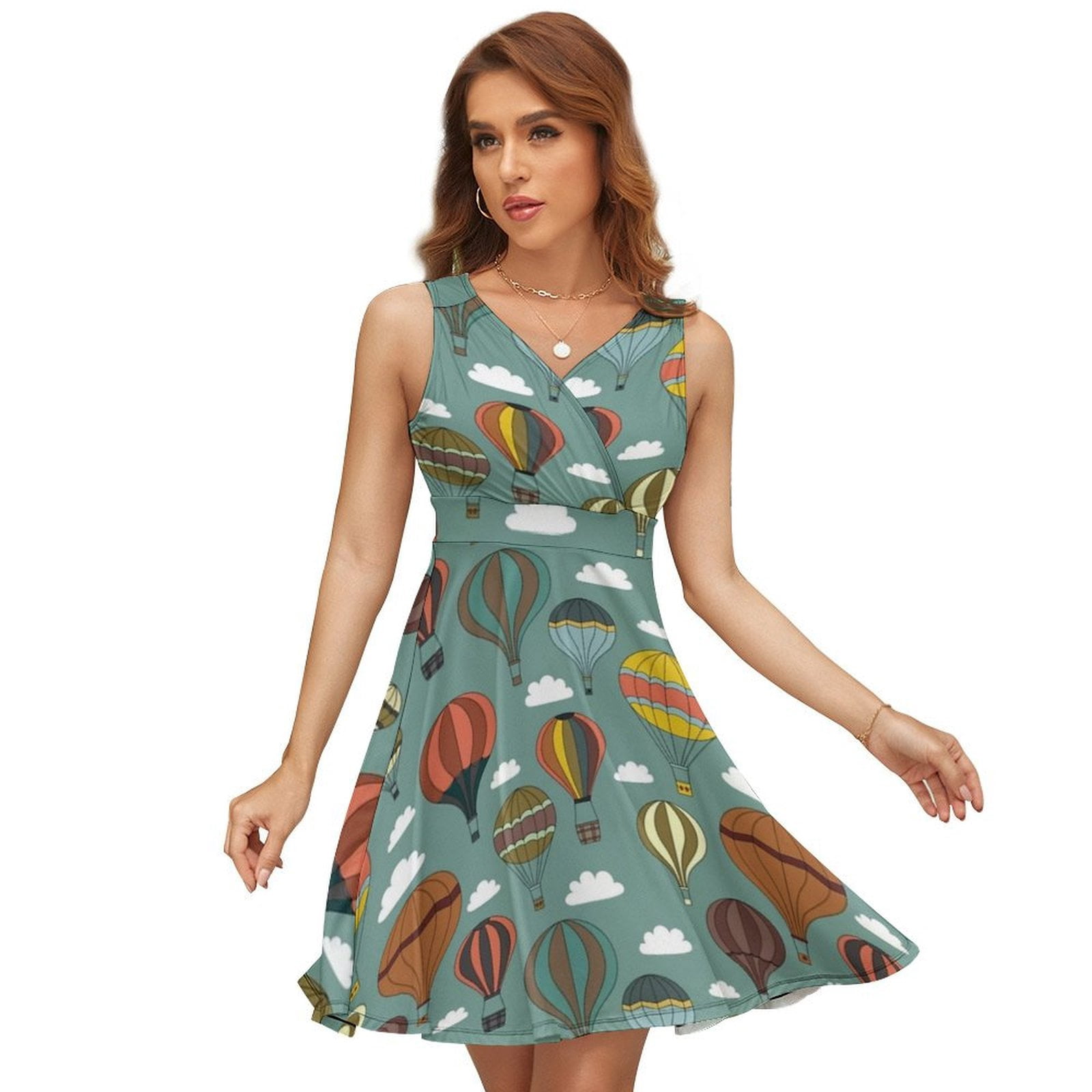 Hot Air Balloon Pattern Sky Sleeveless Dress Women Summer Evening ...