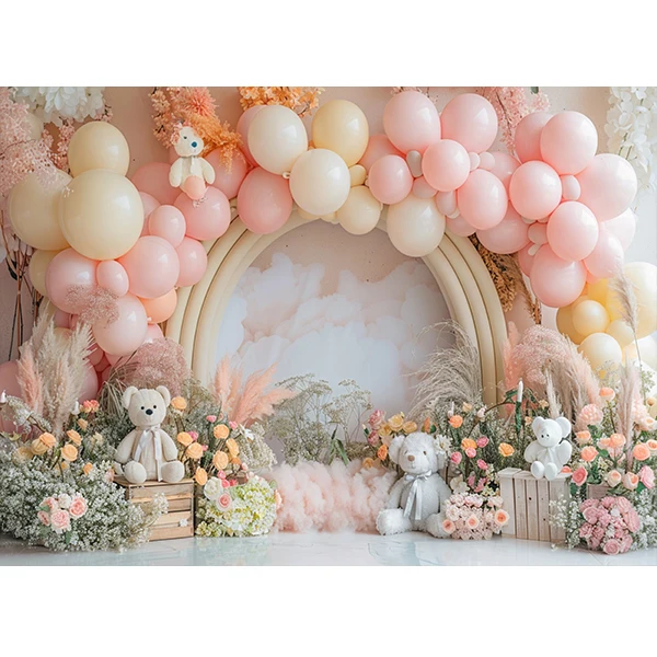 Hot Air Balloon Photography Backdrop Bear Cloud Photoshoot Background Newborn Baby Shower Cake ...