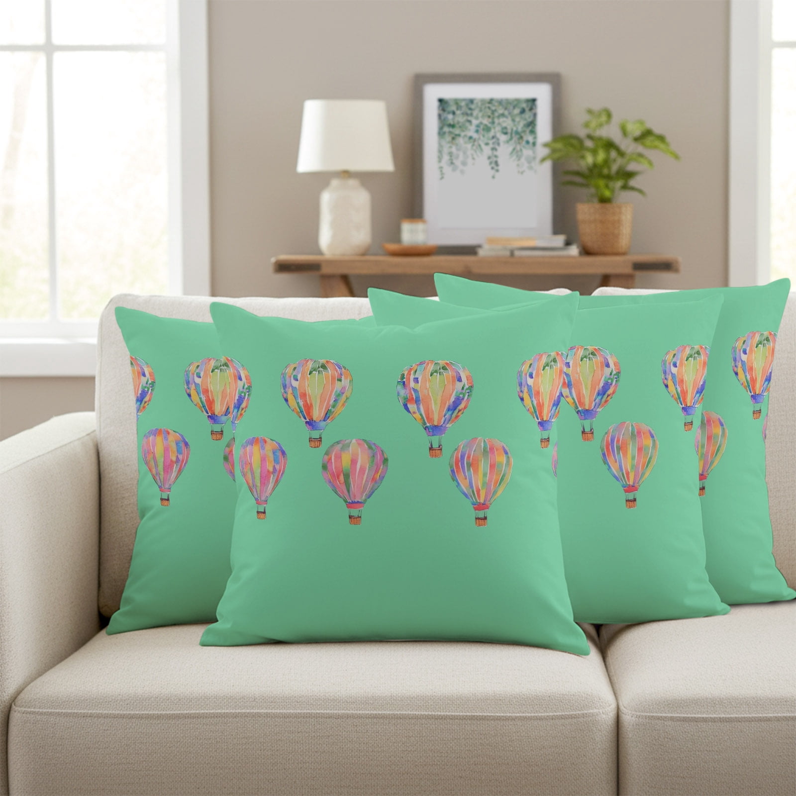 Hot Air Balloon Pillow Covers Set of 4, Modern Nursery Green Pink Blue ...
