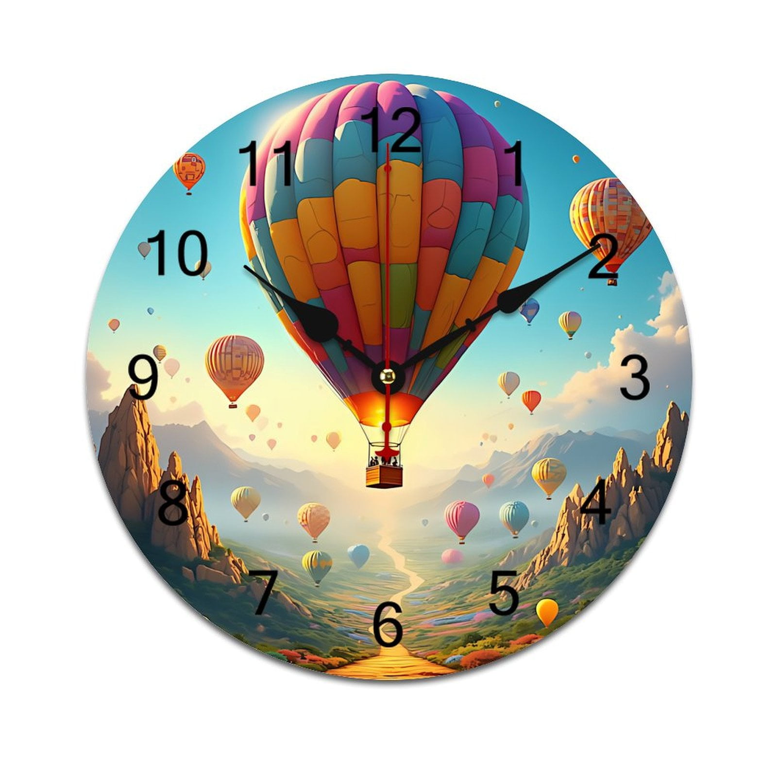 Hot Air Balloon Rainbow Time Decorative Wall Clocks Round Large Wall ...