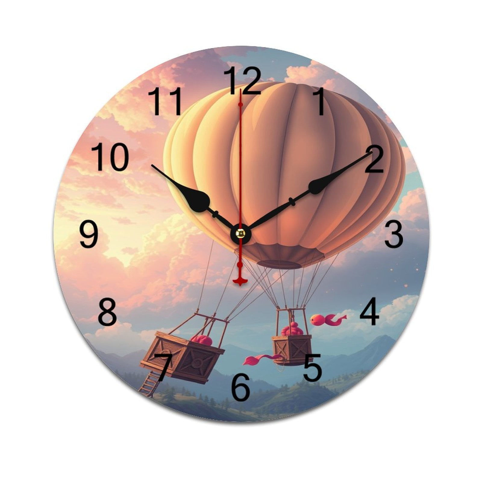 Hot Air Balloon Round Wall Clock Modern Design Home Living Room ...