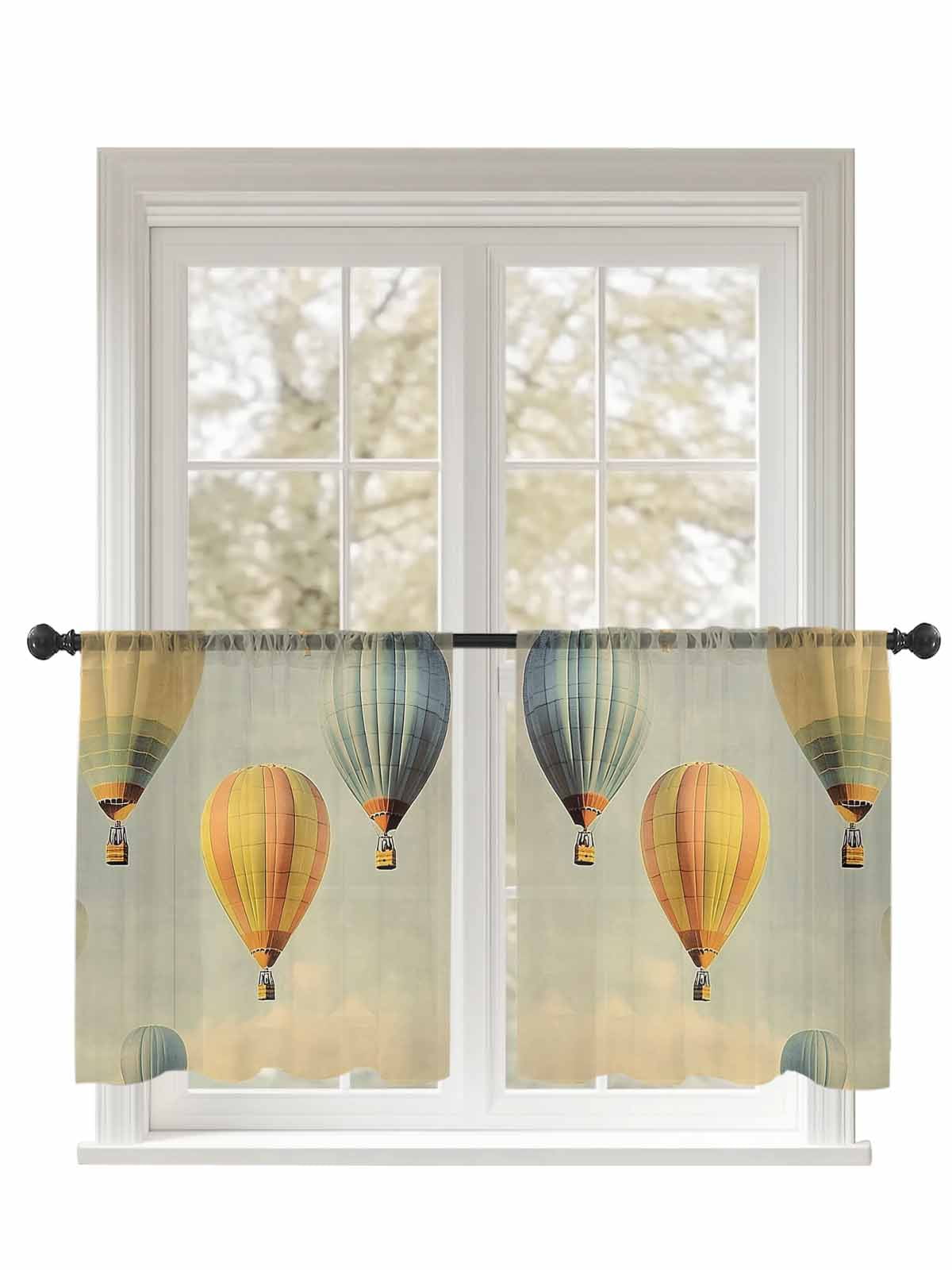 Hot Air Balloon Sheer Curtains 54 Inch Long 2 Panels, Sky Clouds ...