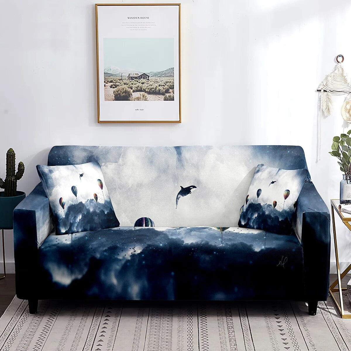 Hot Air Balloon Sofa Cover Romantic Scenery Stretch Couch Cover 3D ...