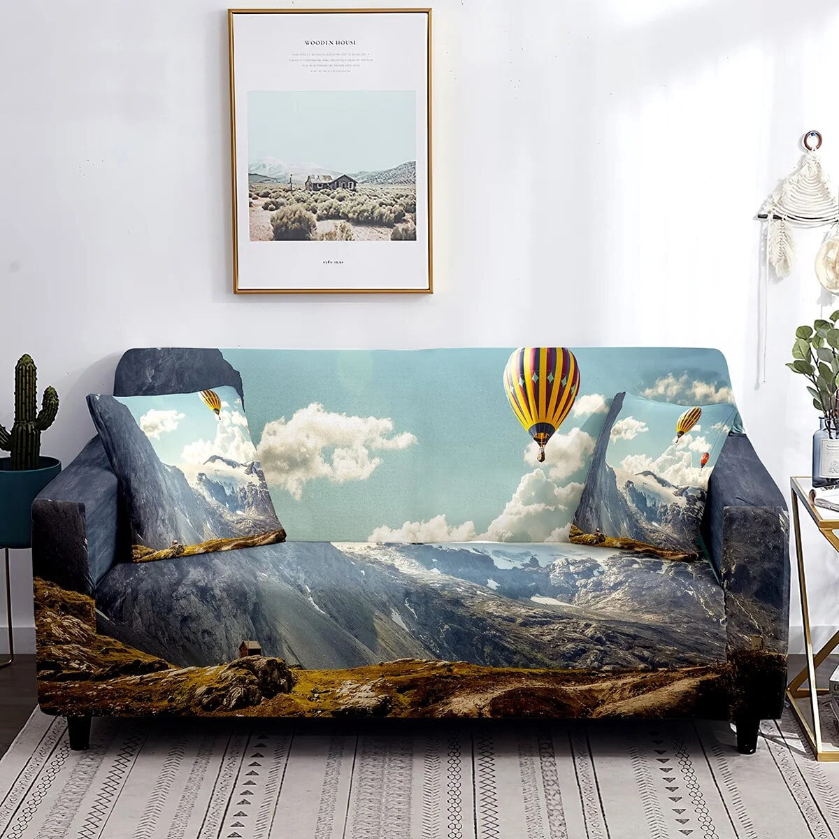 Hot Air Balloon Sofa Cover Romantic Scenery Stretch Couch Cover 3D ...