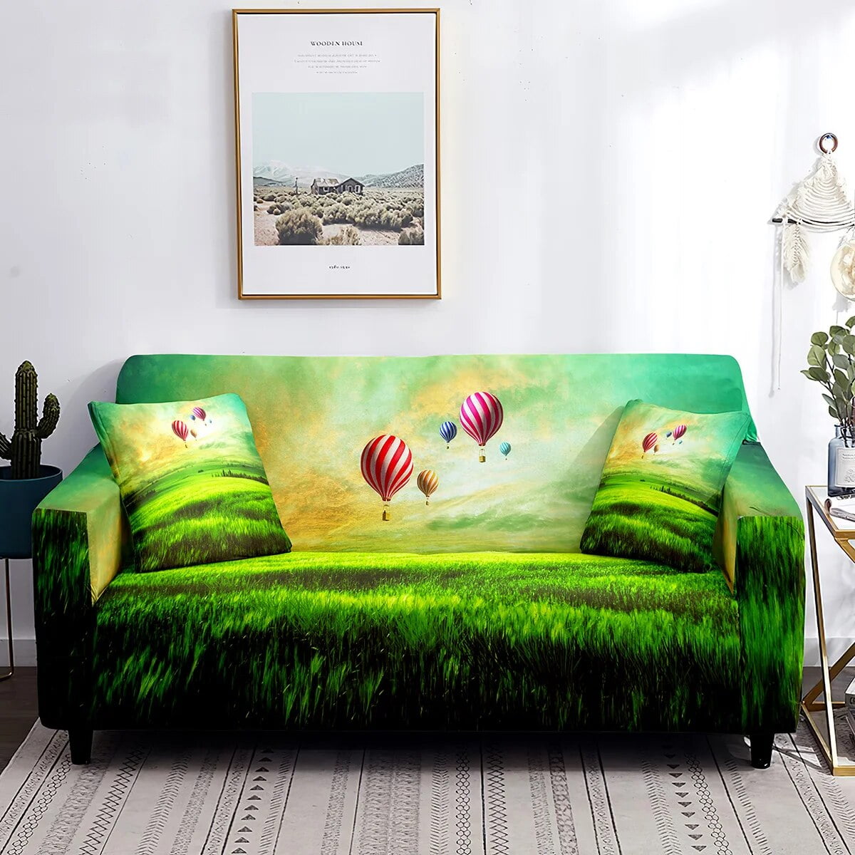 Hot Air Balloon Sofa Cover Romantic Scenery Stretch Couch Cover 3D ...