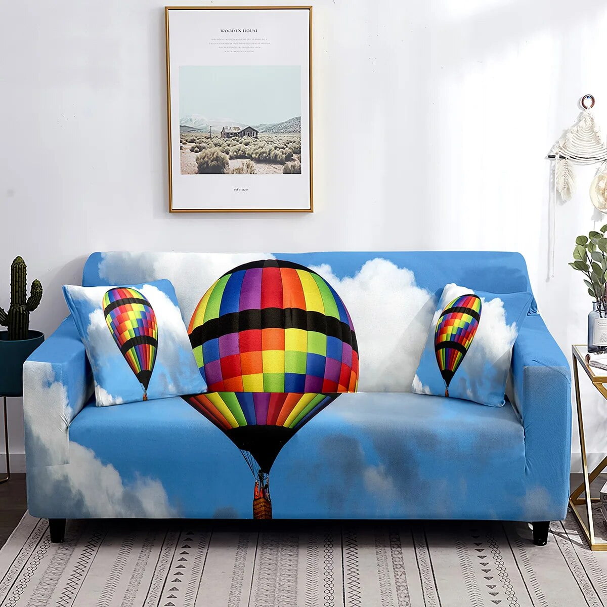 Hot Air Balloon Sofa Cover Romantic Scenery Stretch Couch Cover 3D ...