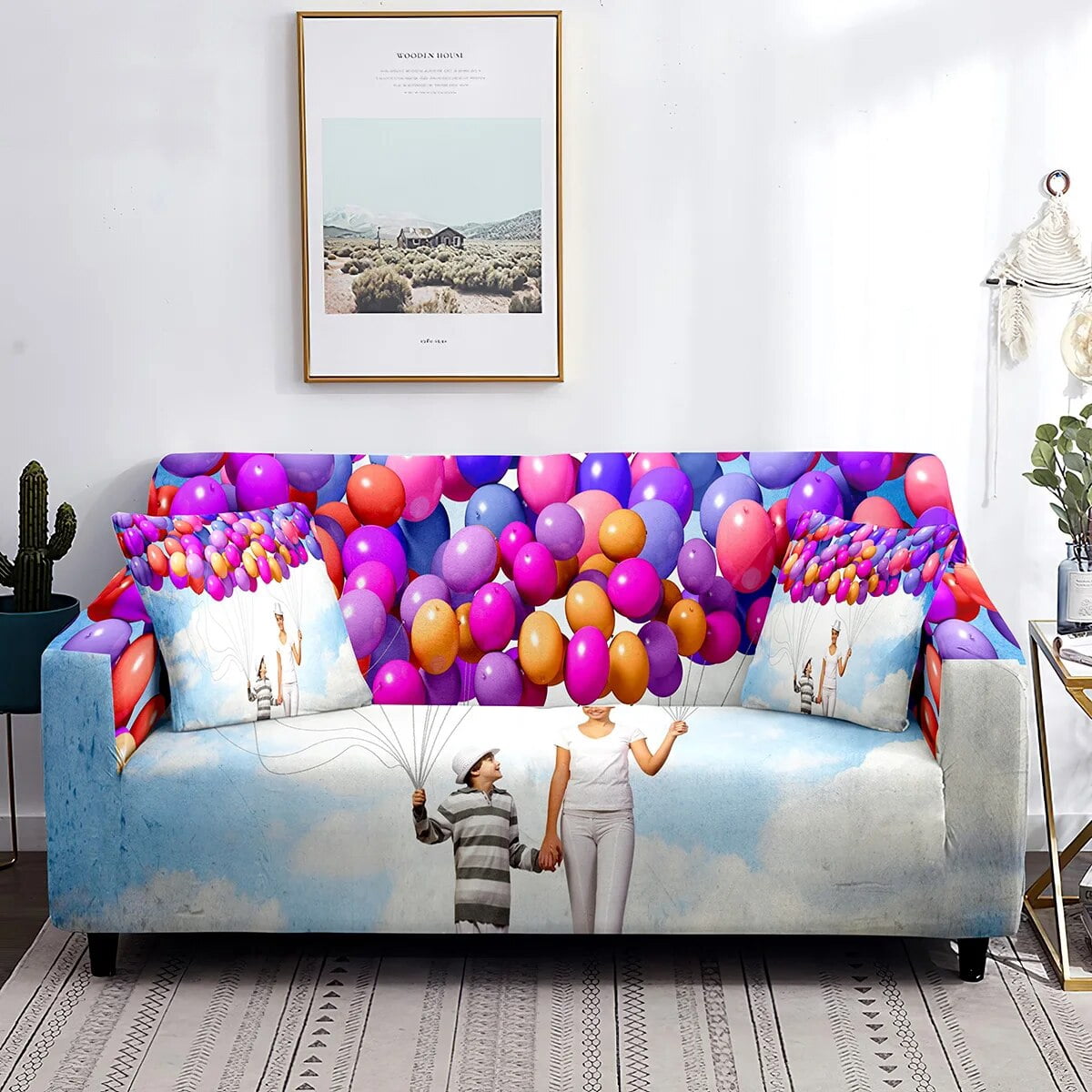 Hot Air Balloon Sofa Cover Romantic Scenery Stretch Couch Cover 3D ...
