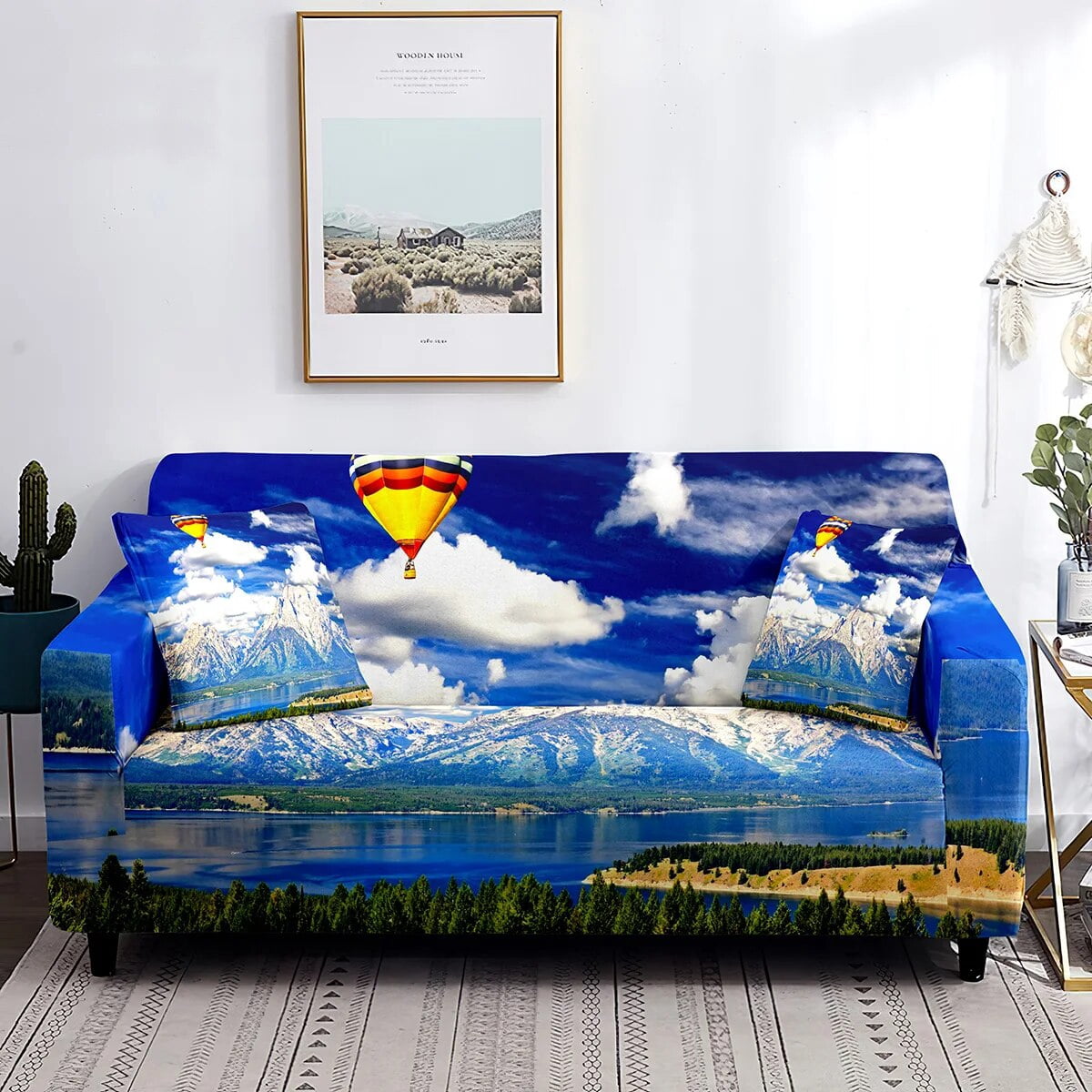 Hot Air Balloon Sofa Cover Romantic Scenery Stretch Couch Cover 3D ...