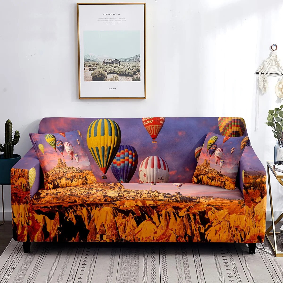 Hot Air Balloon Sofa Cover Romantic Scenery Stretch Couch Cover 3D ...