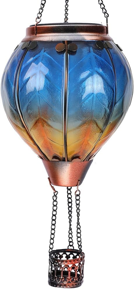 Hot Air Balloon Solar Lantern with Flickering Flame Hanging Solar ...