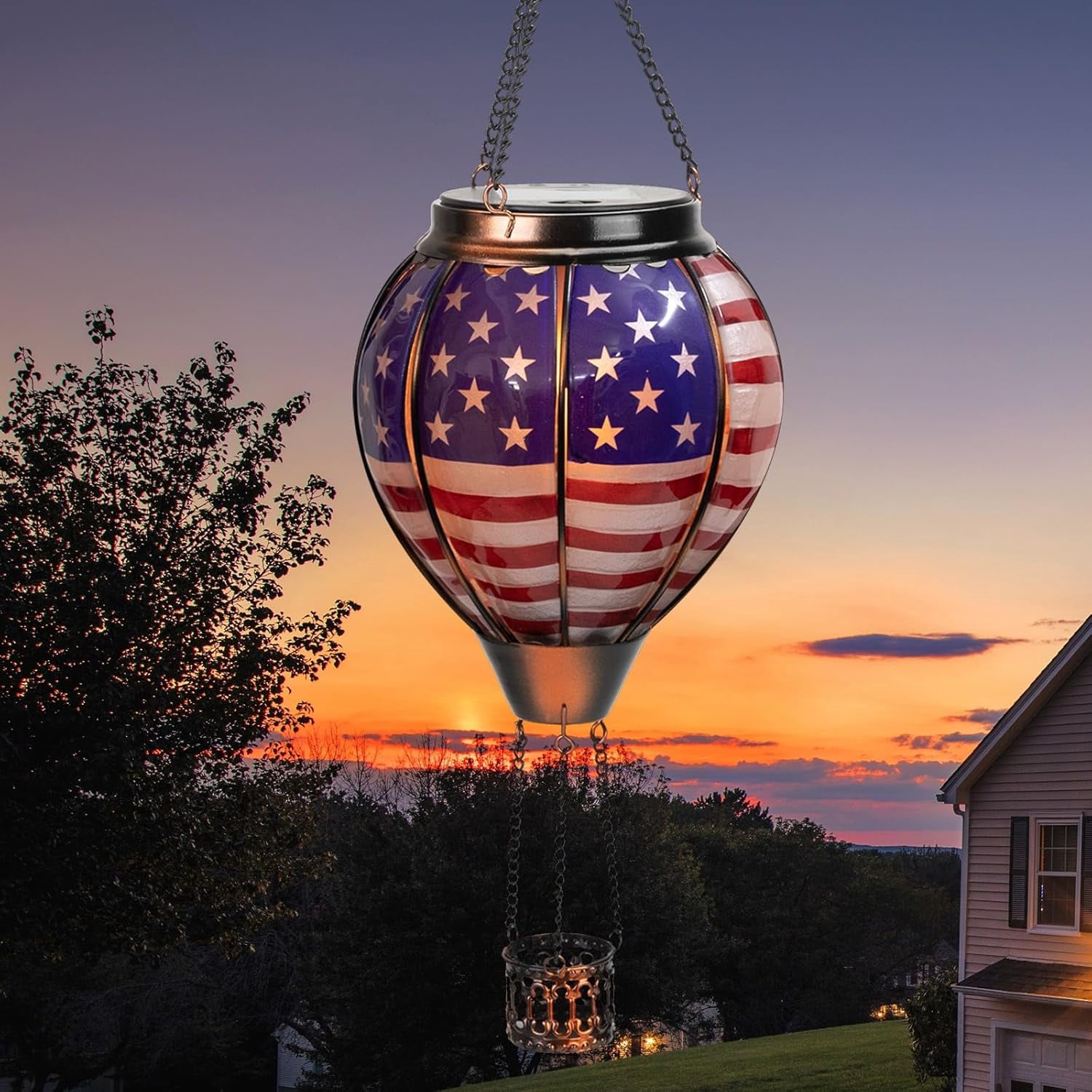 Hot Air Balloon Solar Lantern with Flickering Flame Light Outdoor 4th ...
