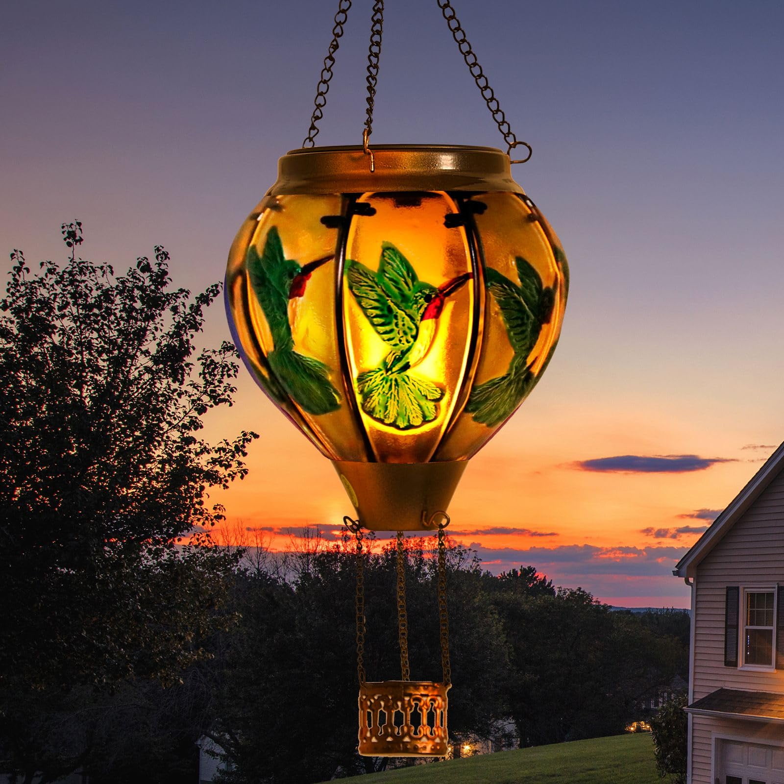 Hot Air Balloon Solar Lantern with Flickering Flame Light Outdoor Solar ...