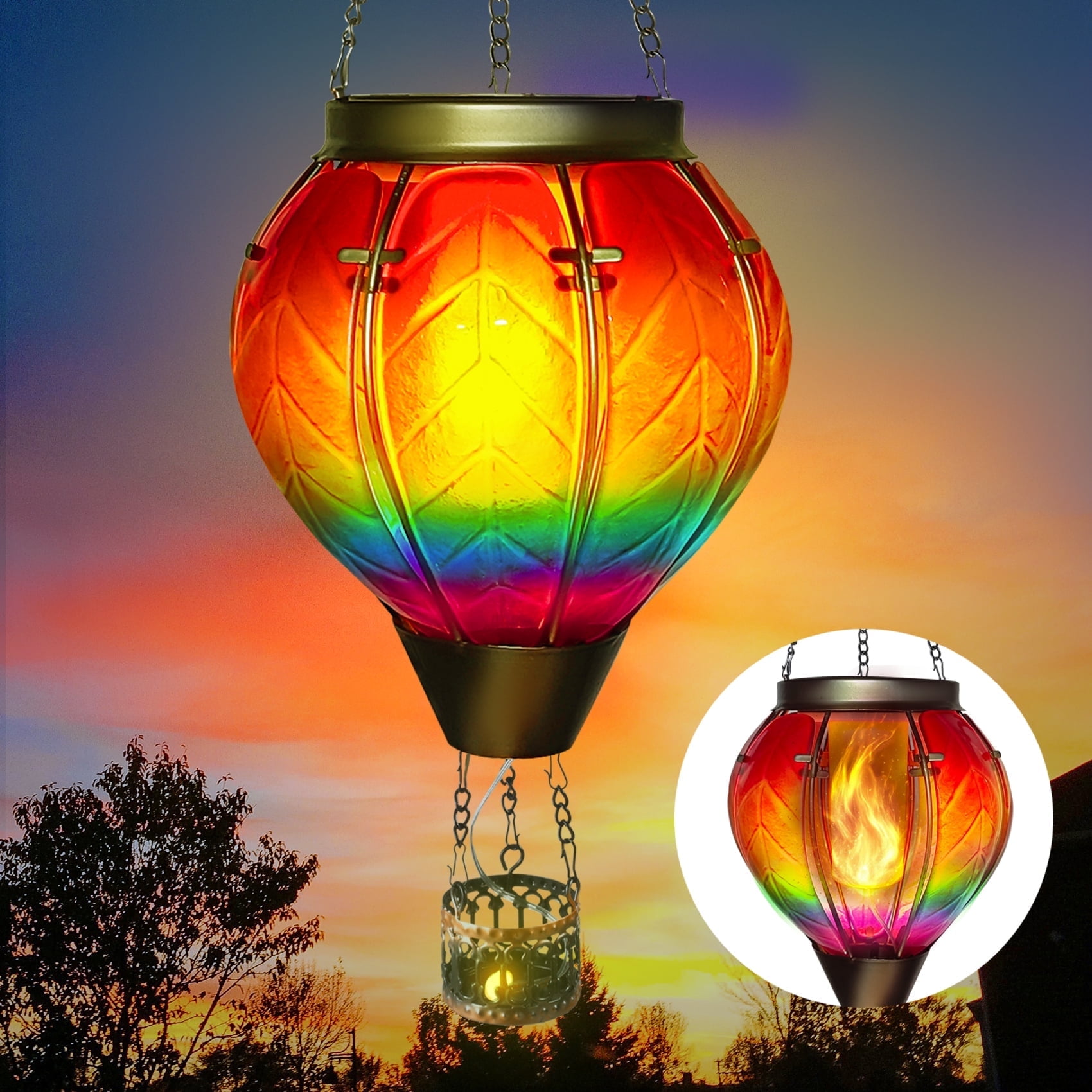 Hot Air Balloon Solar Lantern with Flickering Flame Lights，Hanging ...