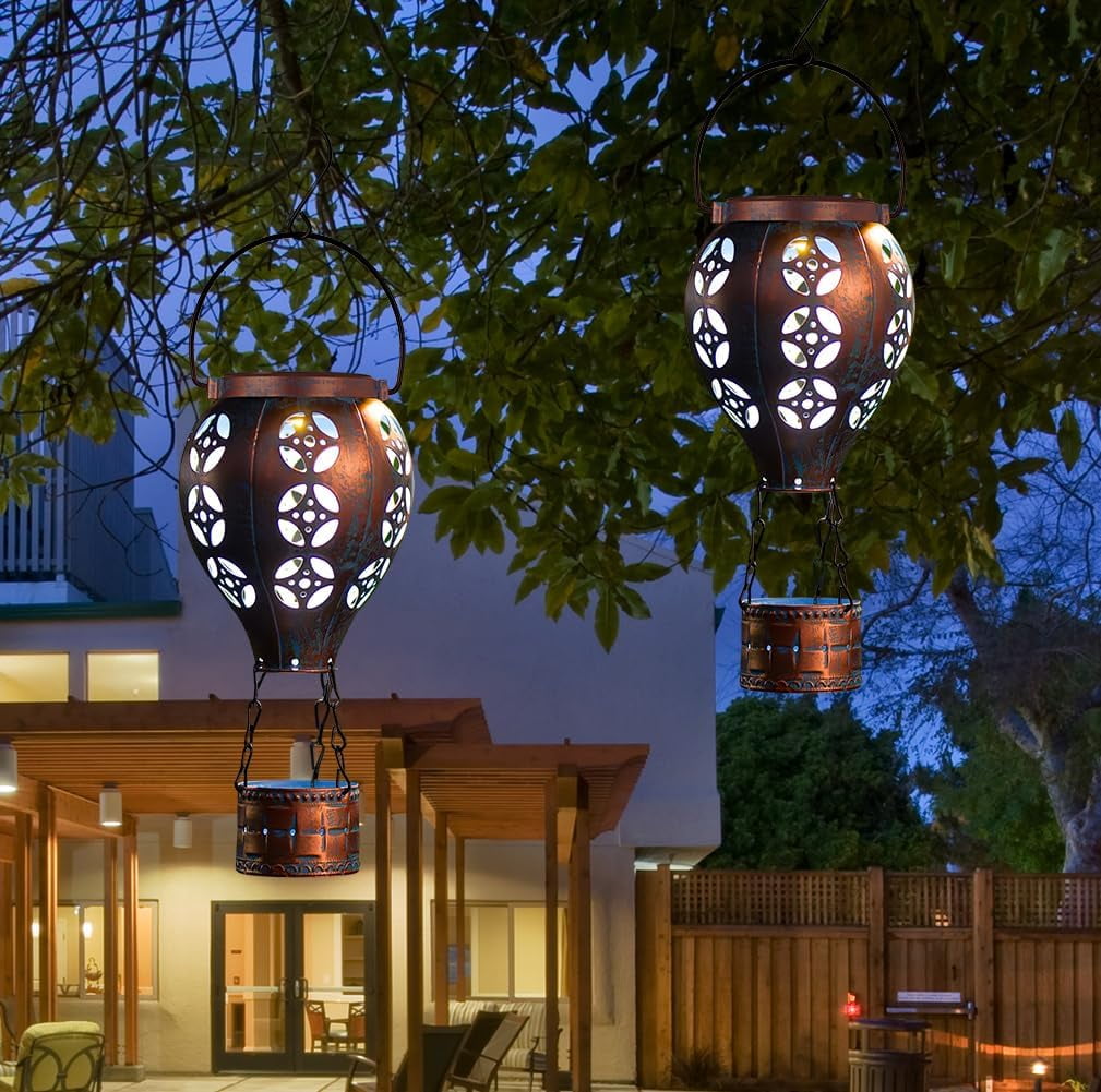 Hot Air Balloon Solar Lantern for Garden Decor,2 Pack Matal Solar ...