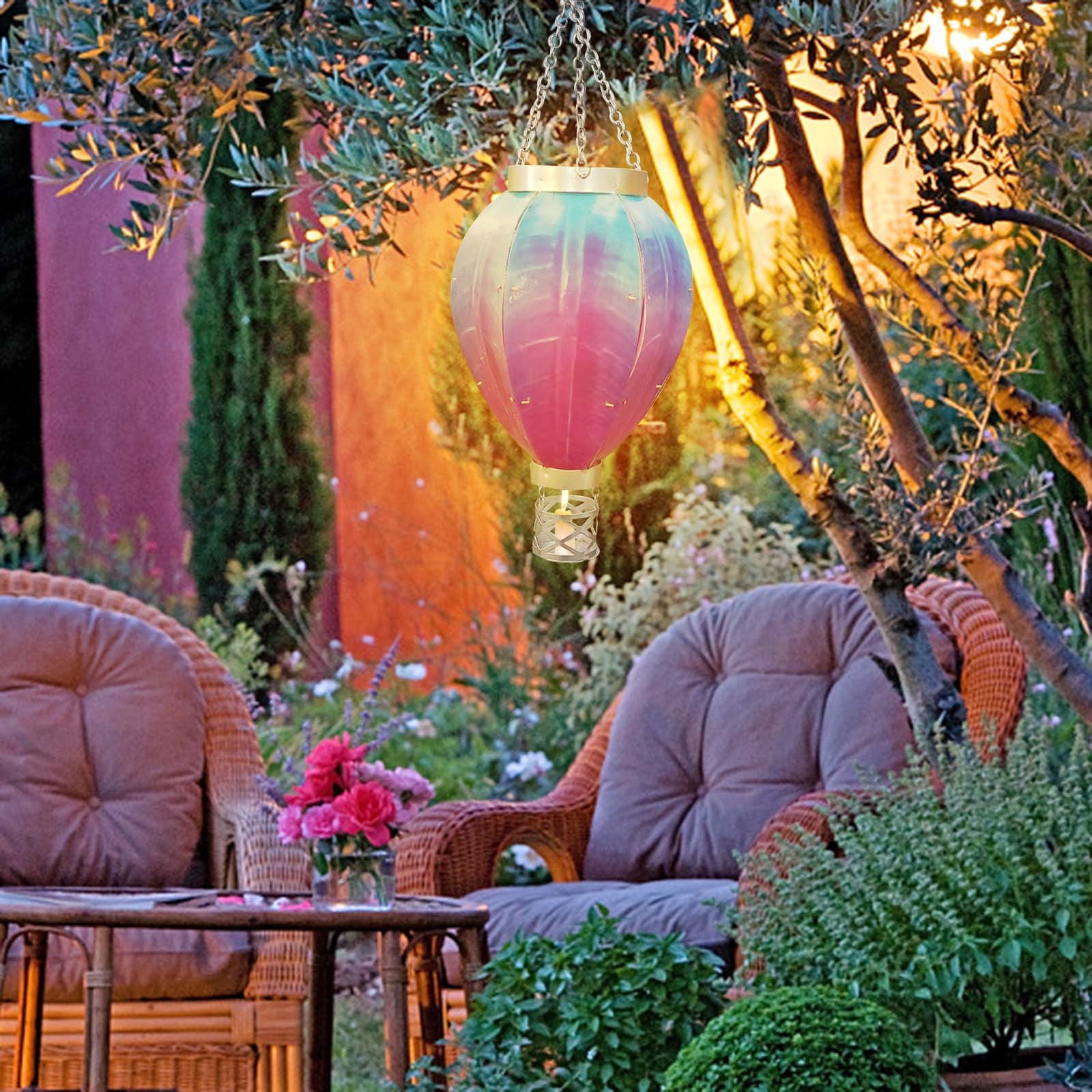 Hot Air Balloon Solar Lantern with Flickering Flame Hanging Solar ...