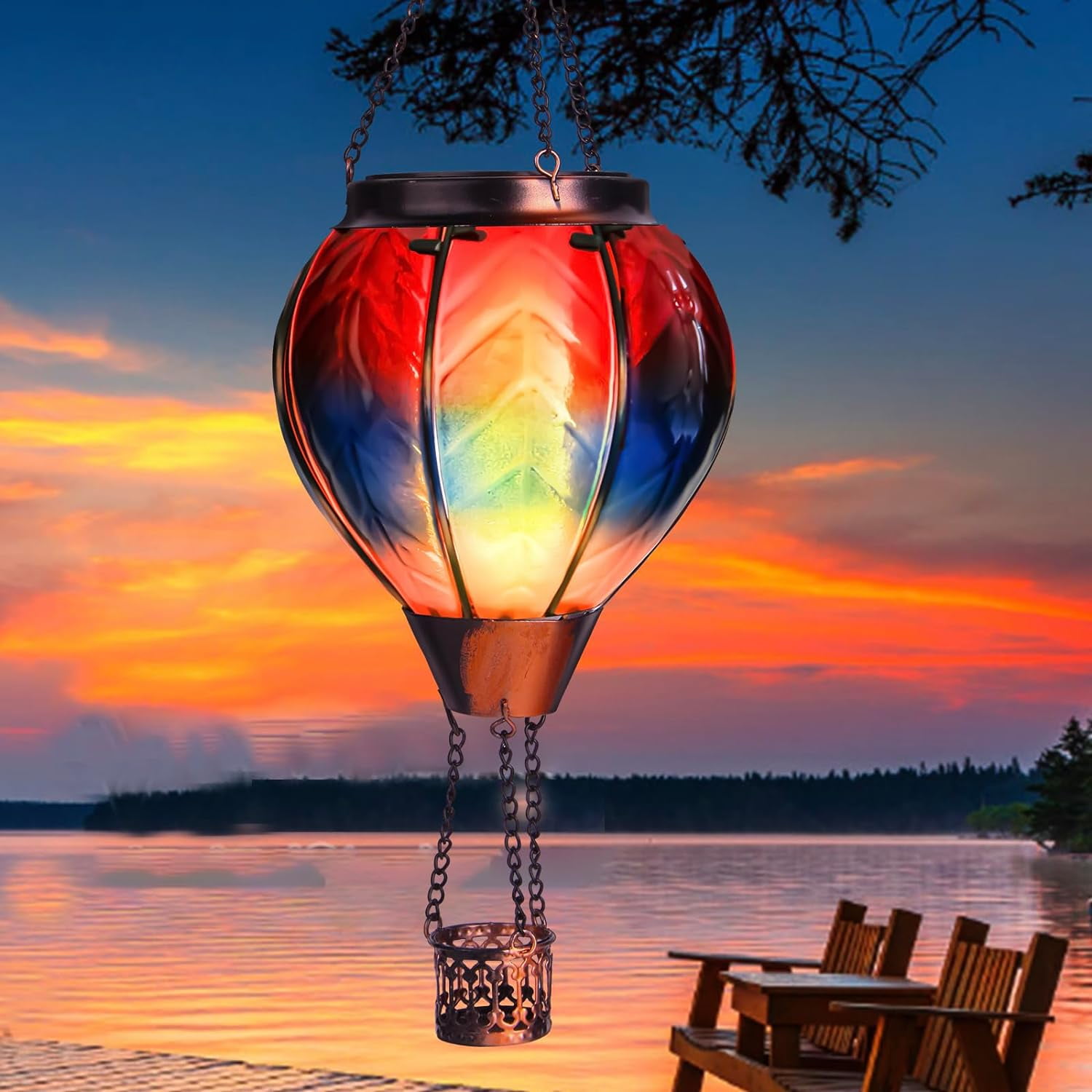 Hot Air Balloon Solar Lantern with Flickering Flame Light, Hanging ...