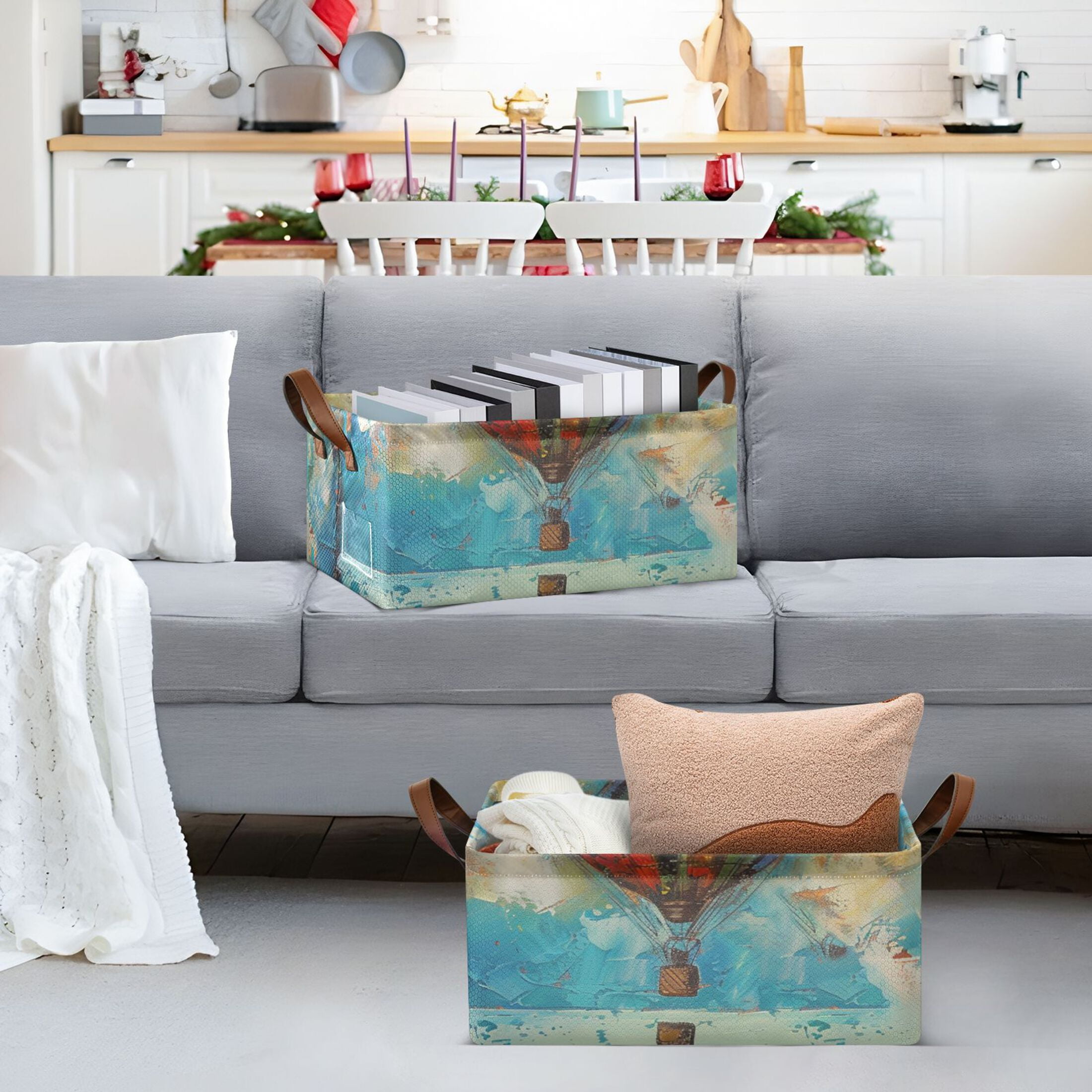 Hot Air Balloon Storage Bins with Handles Foldable Storage Baskets for ...